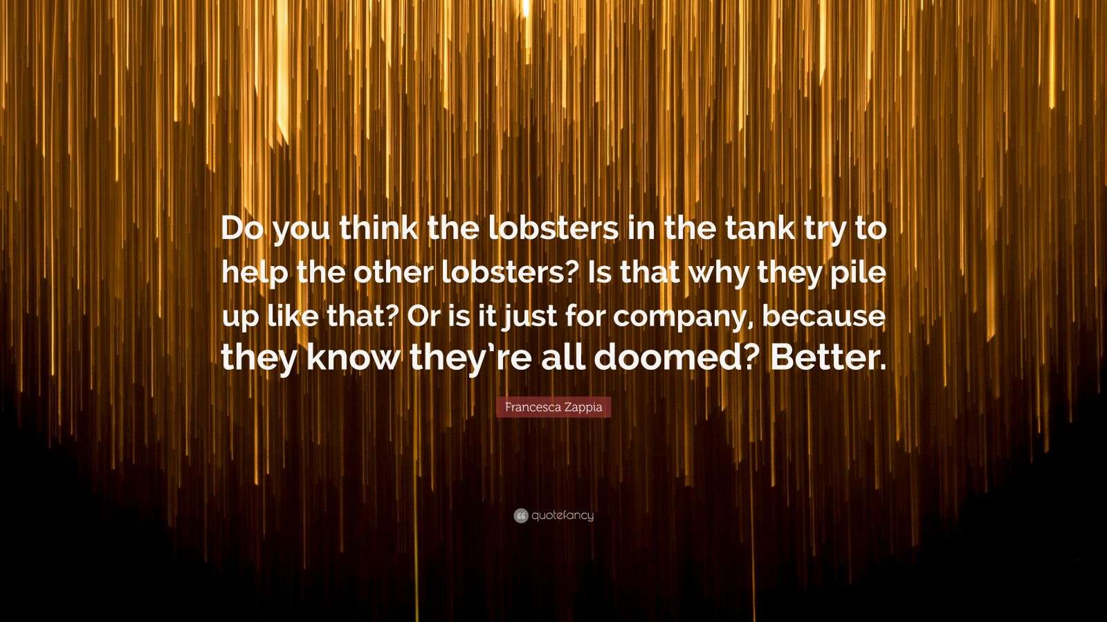 Francesca Zappia Quote: “Do you think the lobsters in the tank try to ...