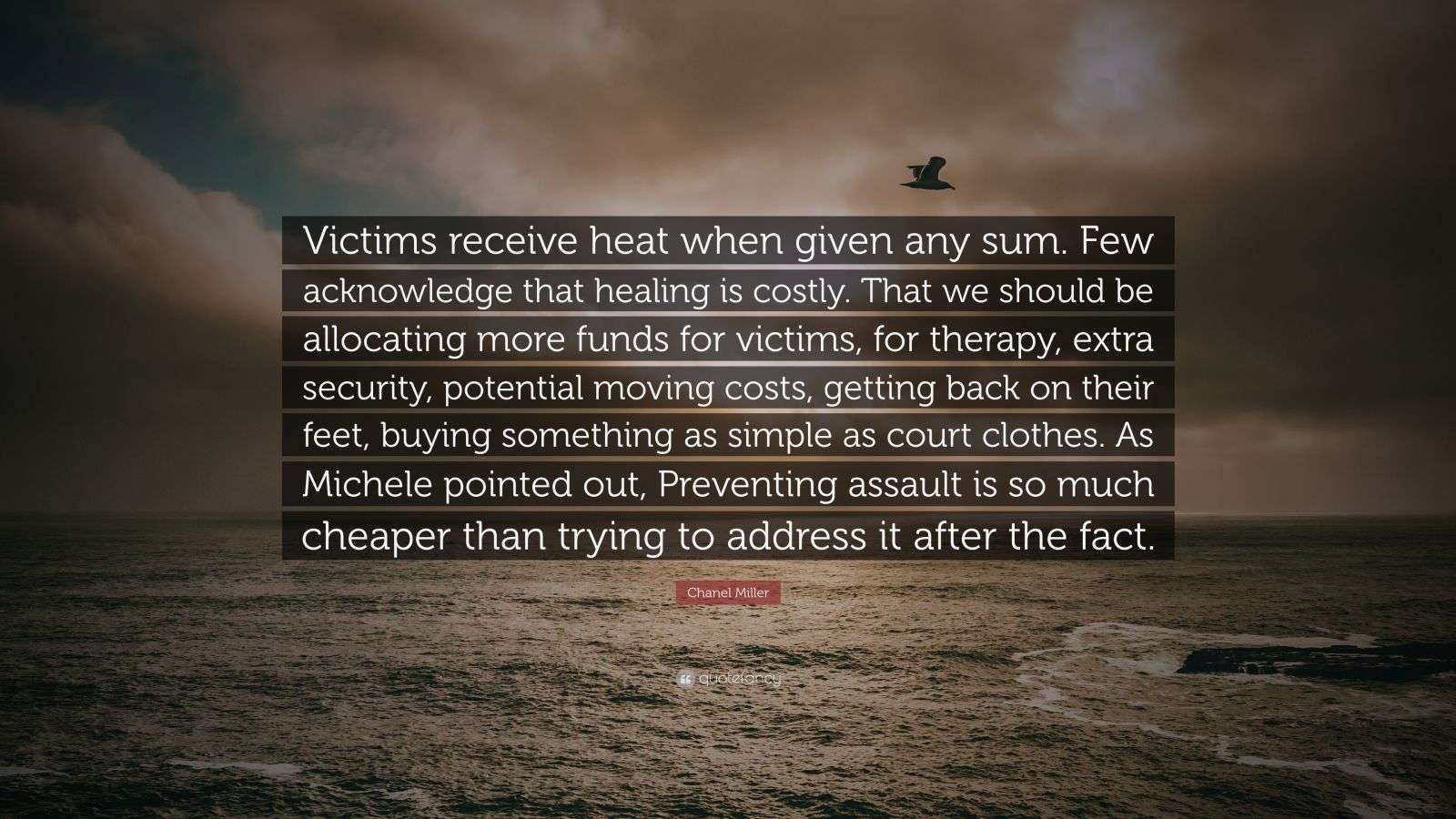 Chanel Miller Quote: “Victims receive heat when given any sum. Few ...