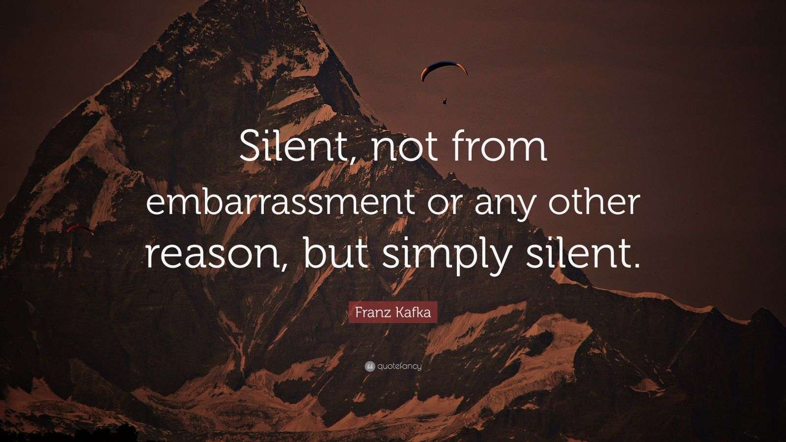 Franz Kafka Quote: “Silent, not from embarrassment or any other reason ...