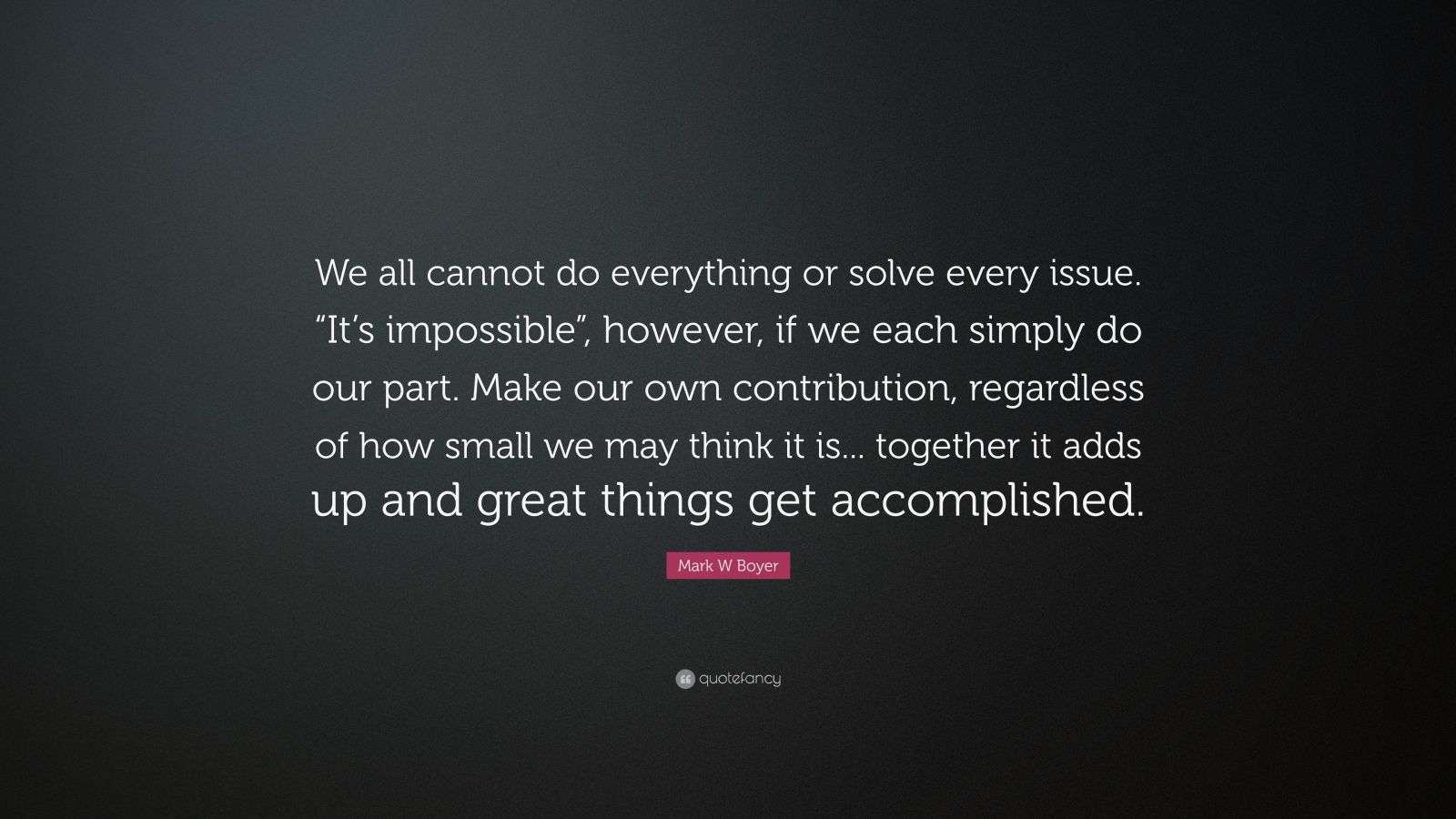 Mark W Boyer Quote: “We all cannot do everything or solve every issue ...