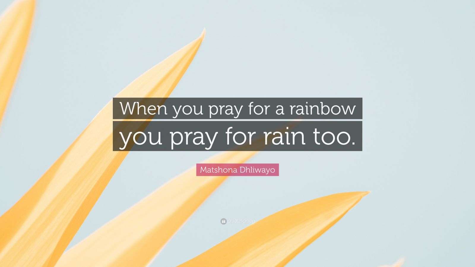 Matshona Dhliwayo Quote: “When you pray for a rainbow you pray for rain ...