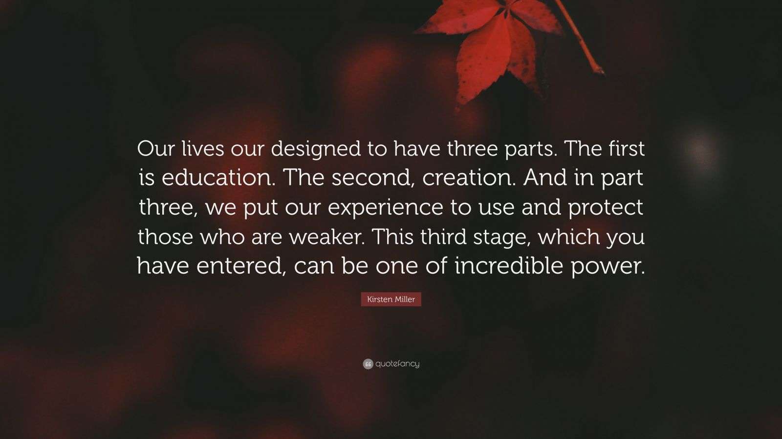 Kirsten Miller Quote: “Our lives our designed to have three parts. The ...