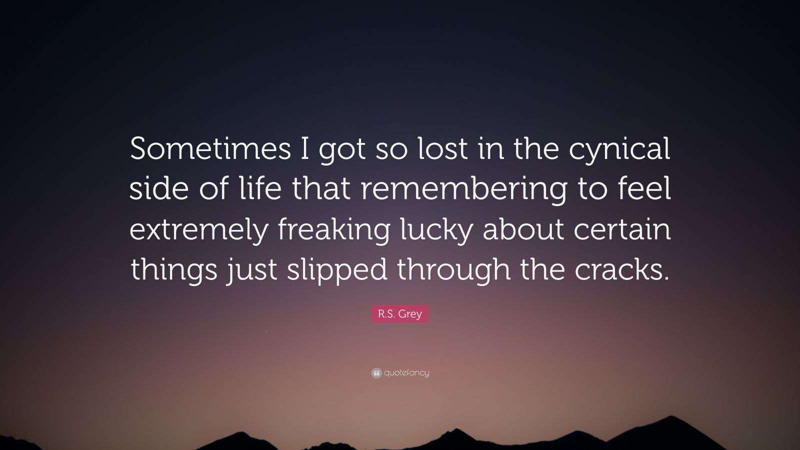 R.S. Grey Quote: “Sometimes I got so lost in the cynical side of life ...