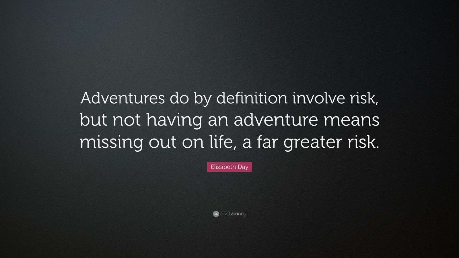 Elizabeth Day Quote: “Adventures do by definition involve risk, but not ...