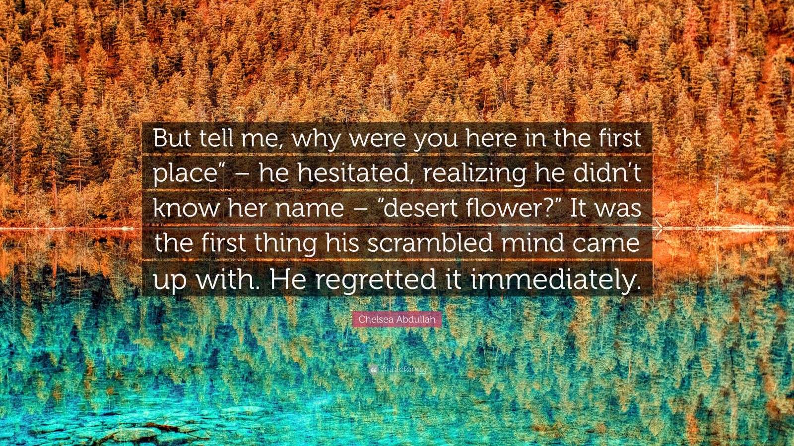 Chelsea Abdullah Quote: “But tell me, why were you here in the first ...