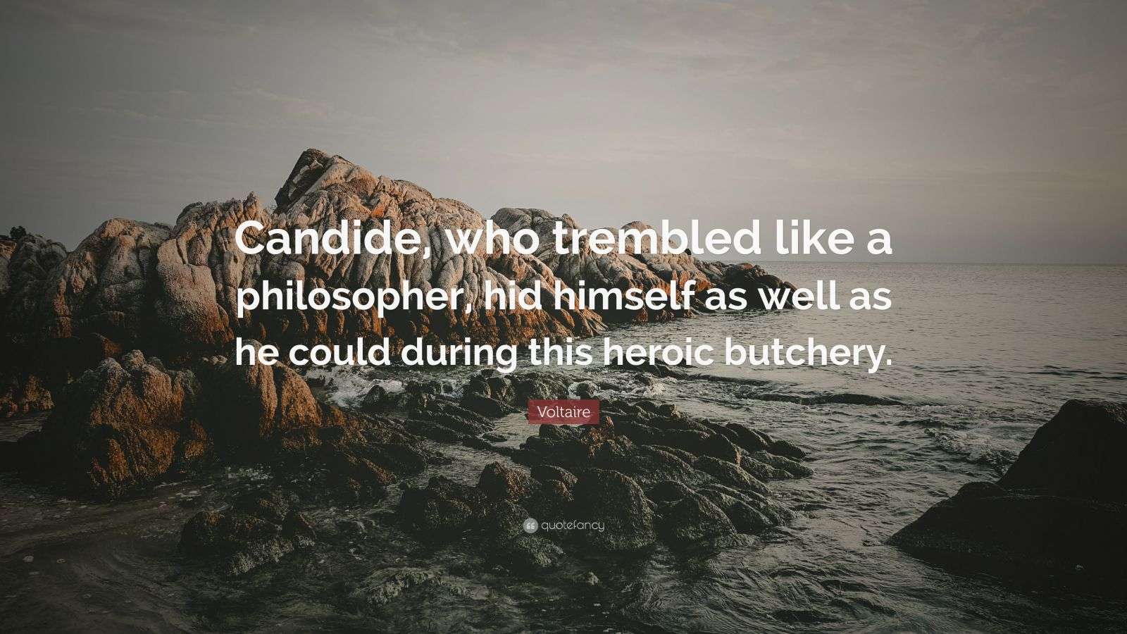 Voltaire Quote: “Candide, who trembled like a philosopher, hid himself ...
