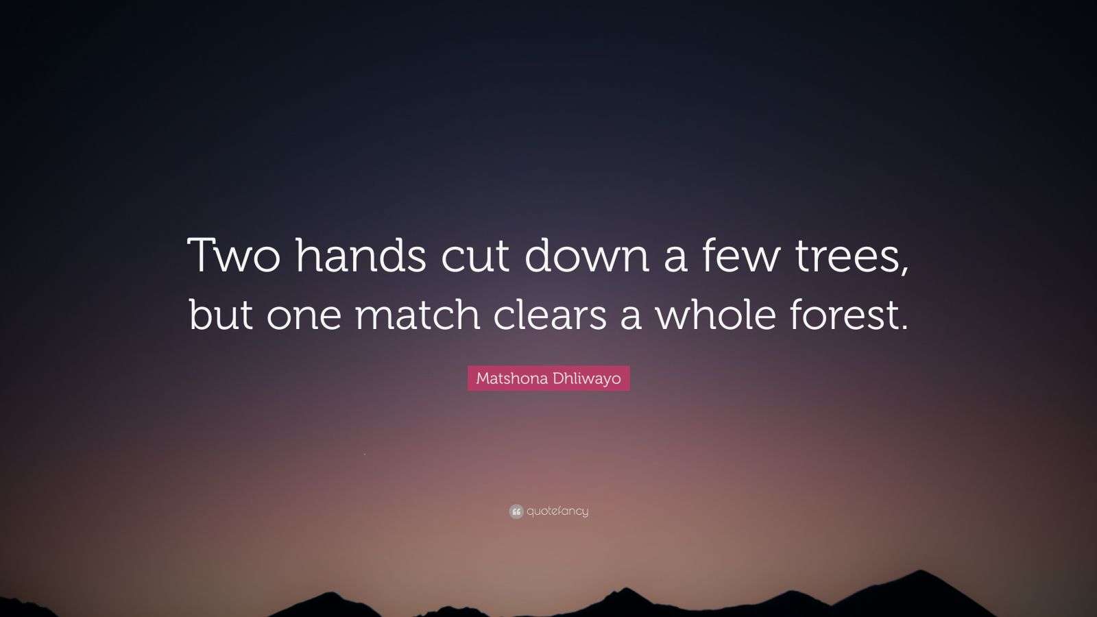 Matshona Dhliwayo Quote: “Two hands cut down a few trees, but one match ...
