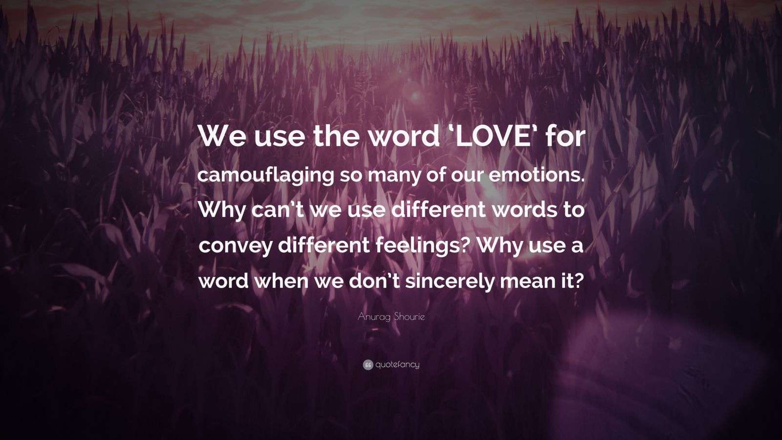 Anurag Shourie Quote: “We use the word ‘LOVE’ for camouflaging so many ...