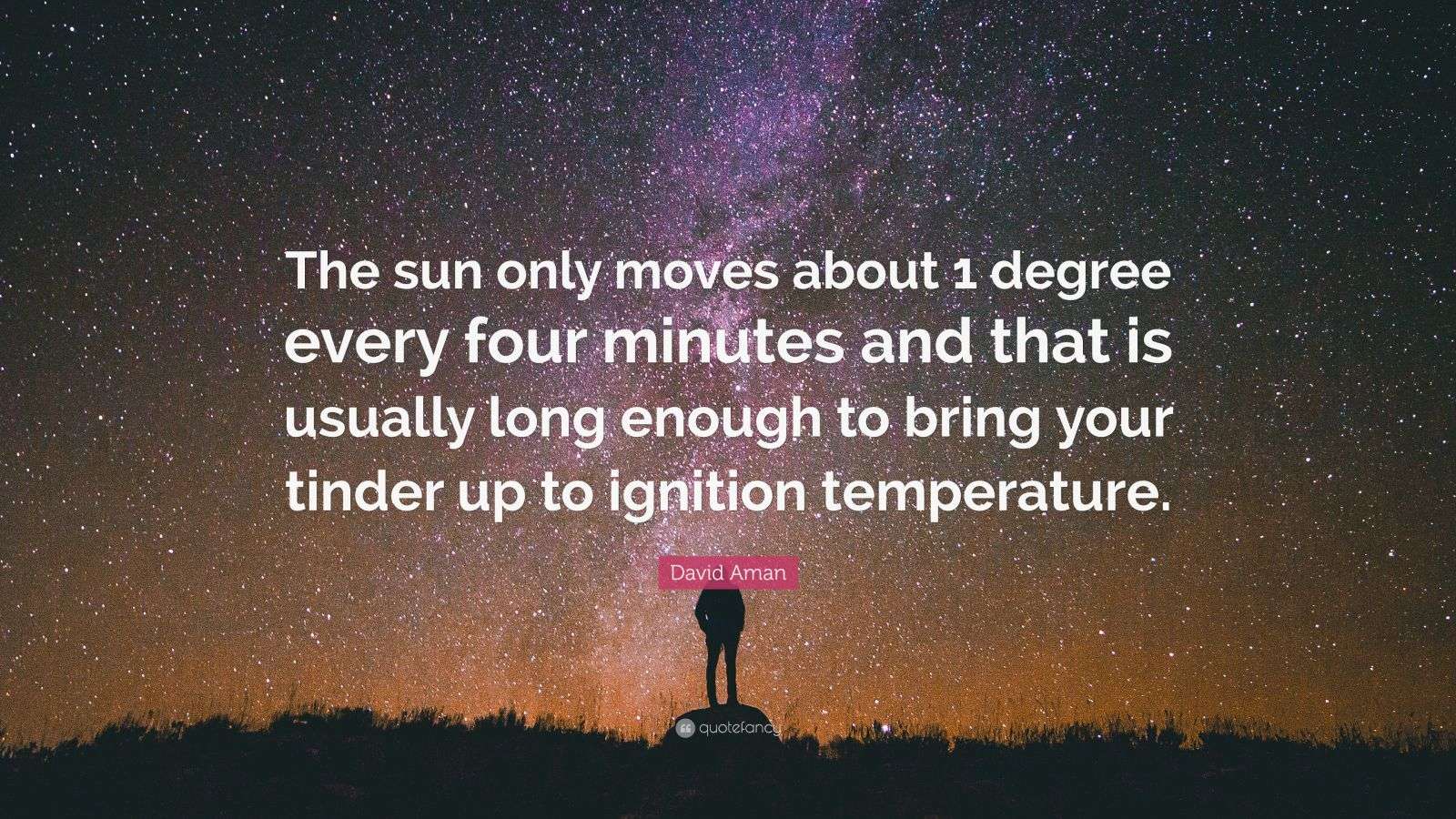 David Aman Quote: “The sun only moves about 1 degree every four minutes ...
