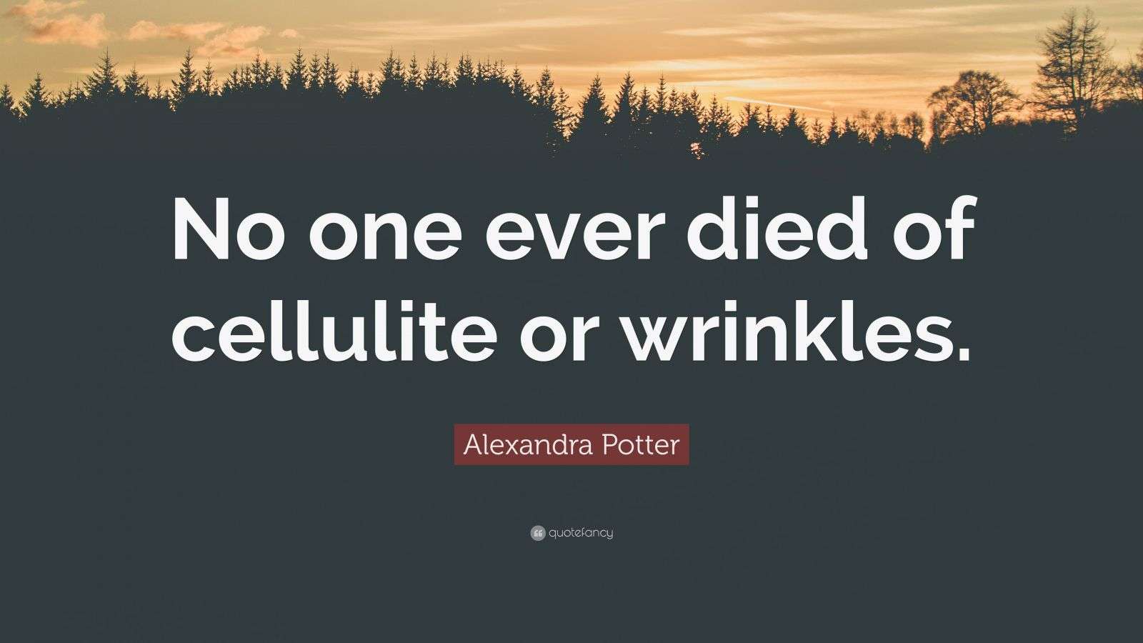Alexandra Potter Quote: “No one ever died of cellulite or wrinkles.”
