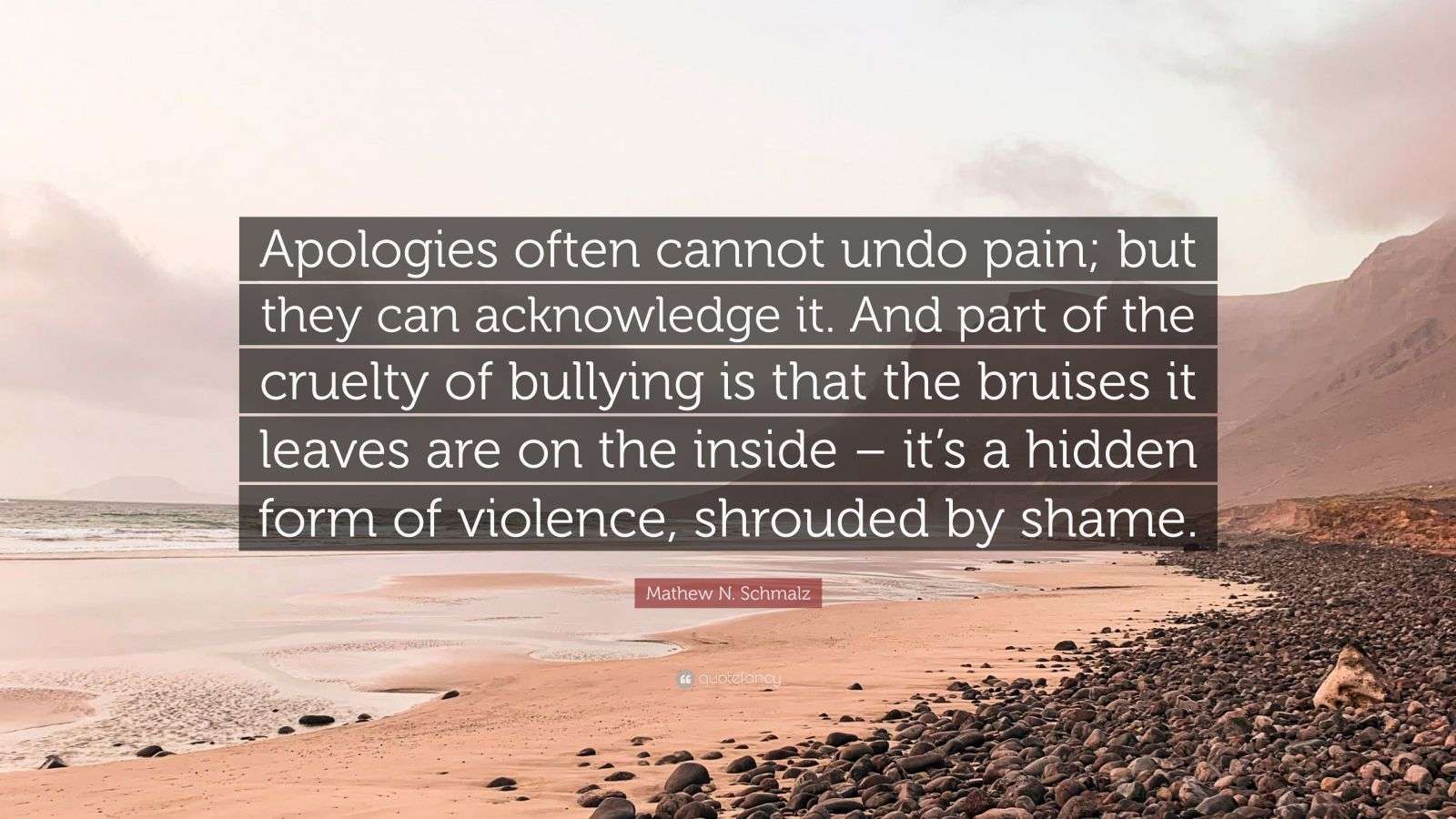 Mathew N. Schmalz Quote: “Apologies often cannot undo pain; but they ...