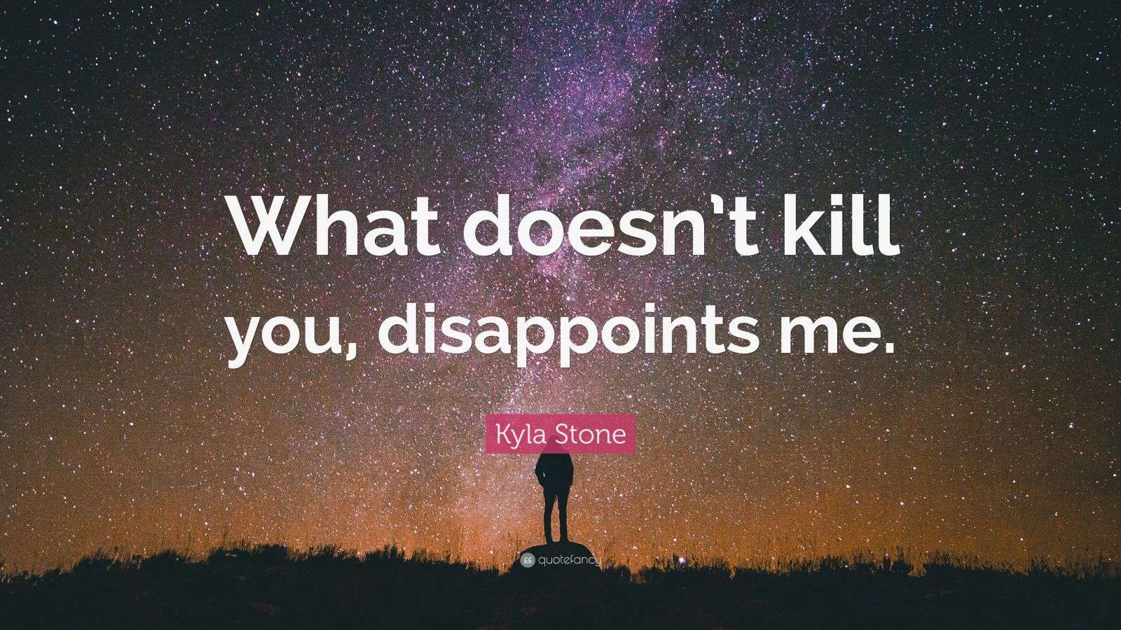 Kyla Stone Quote: “What doesn’t kill you, disappoints me.”