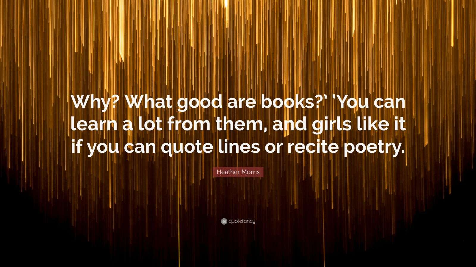 Heather Morris Quote: “Why? What good are books?’ ‘You can learn a lot ...