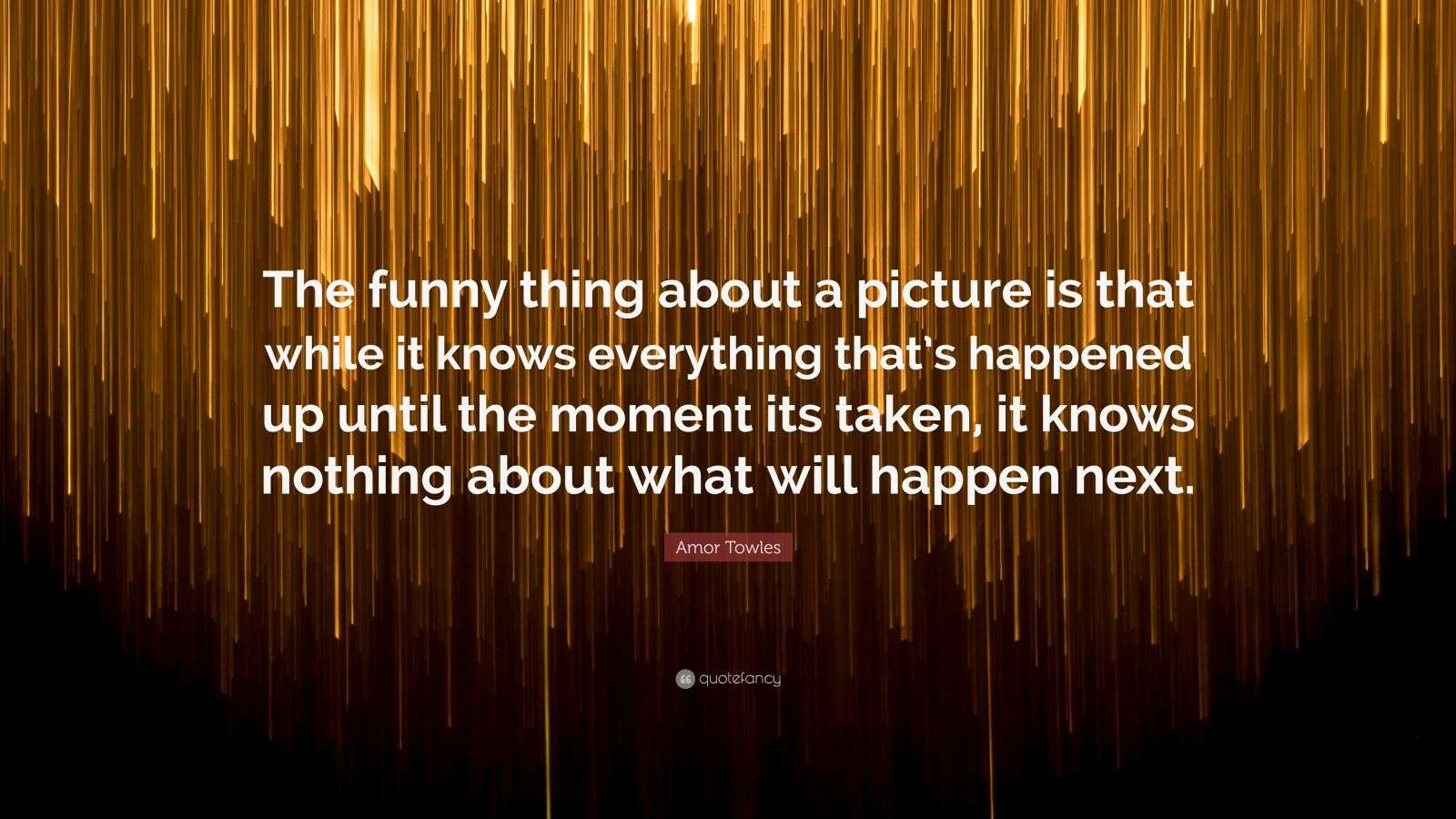 Amor Towles Quote: “The funny thing about a picture is that while it ...