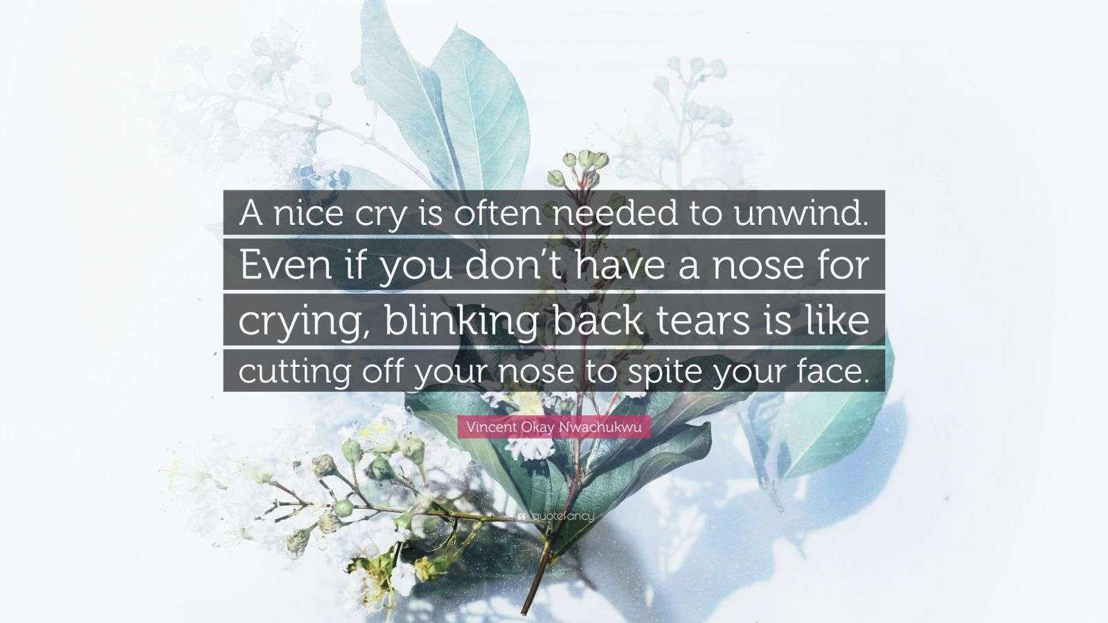 Vincent Okay Nwachukwu Quote: “A nice cry is often needed to unwind ...