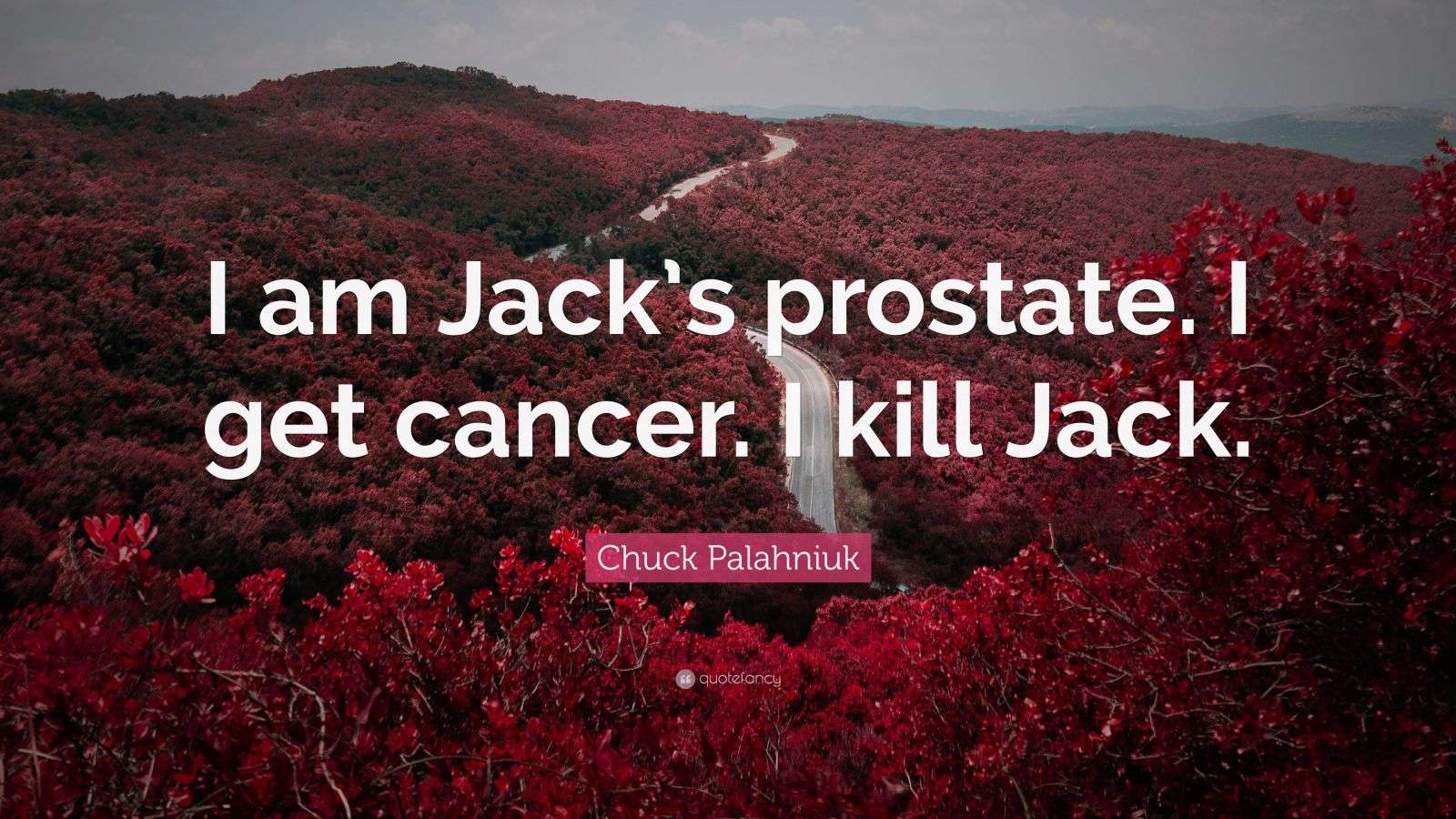 Chuck Palahniuk Quote: “I am Jack’s prostate. I get cancer. I kill Jack.”