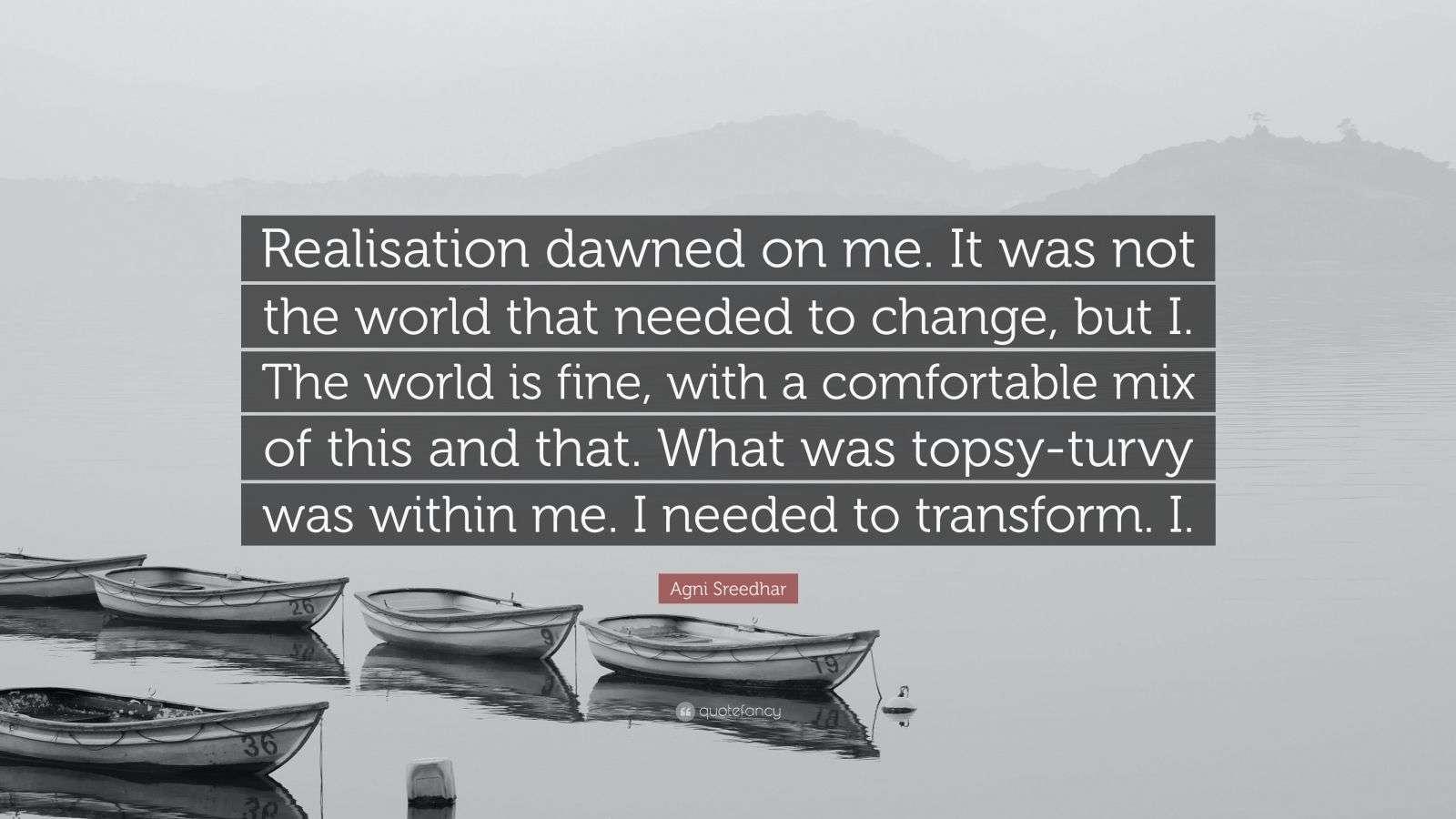 Agni Sreedhar Quote: “Realisation dawned on me. It was not the world ...