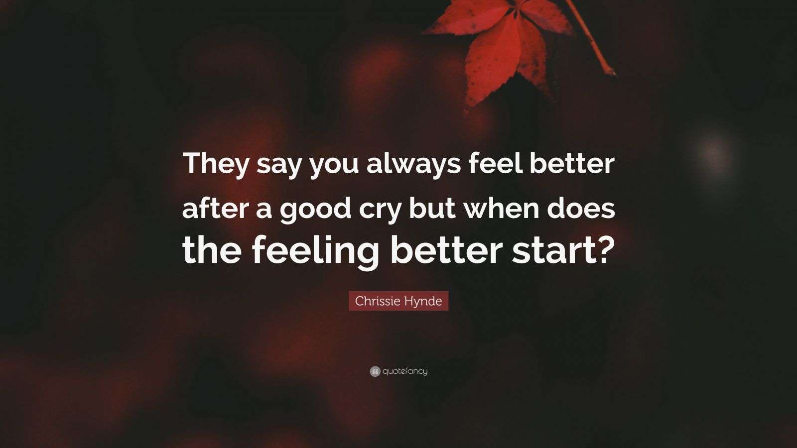 Chrissie Hynde Quote: “They say you always feel better after a good cry ...