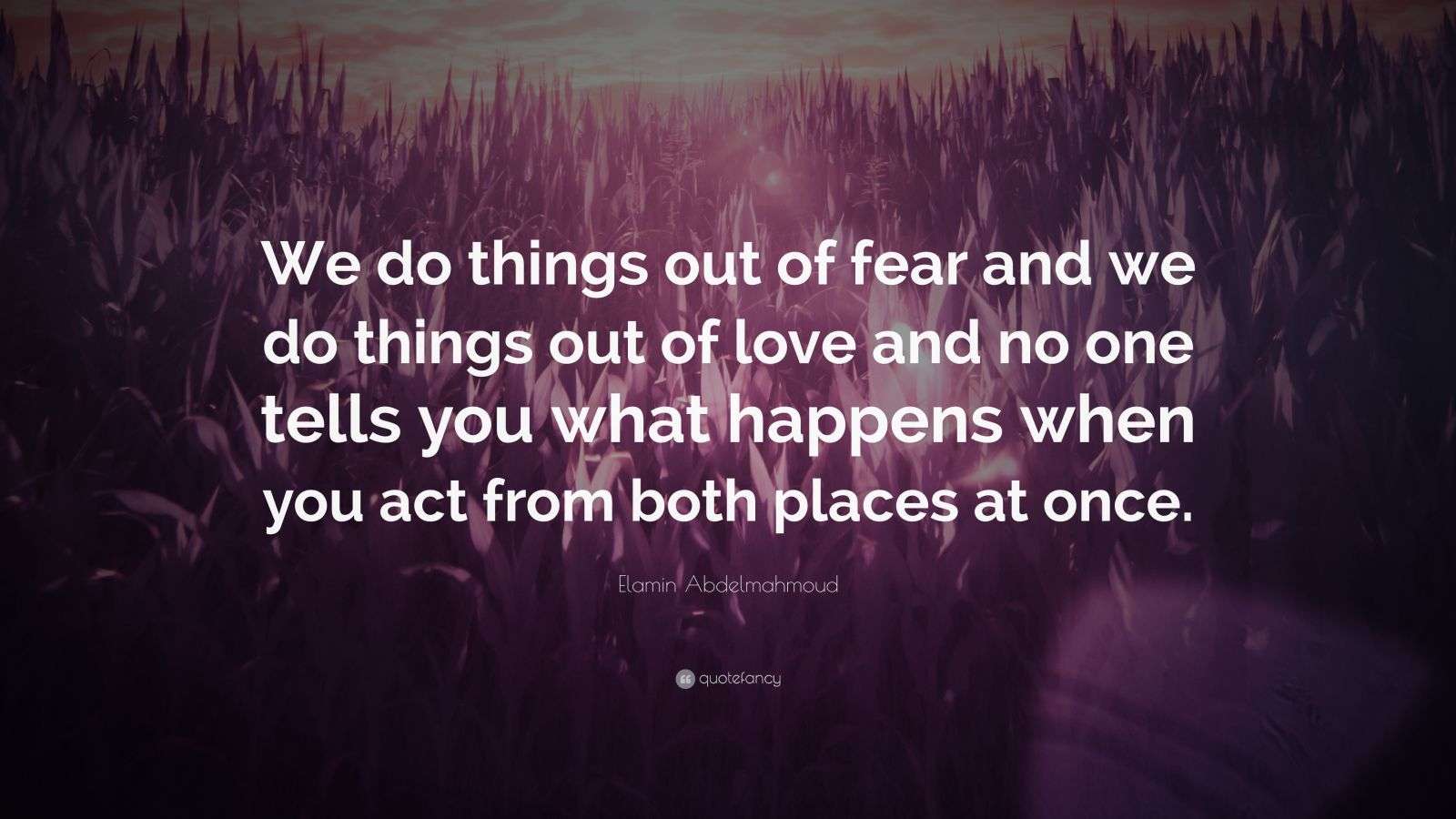 Elamin Abdelmahmoud Quote: “We do things out of fear and we do things ...