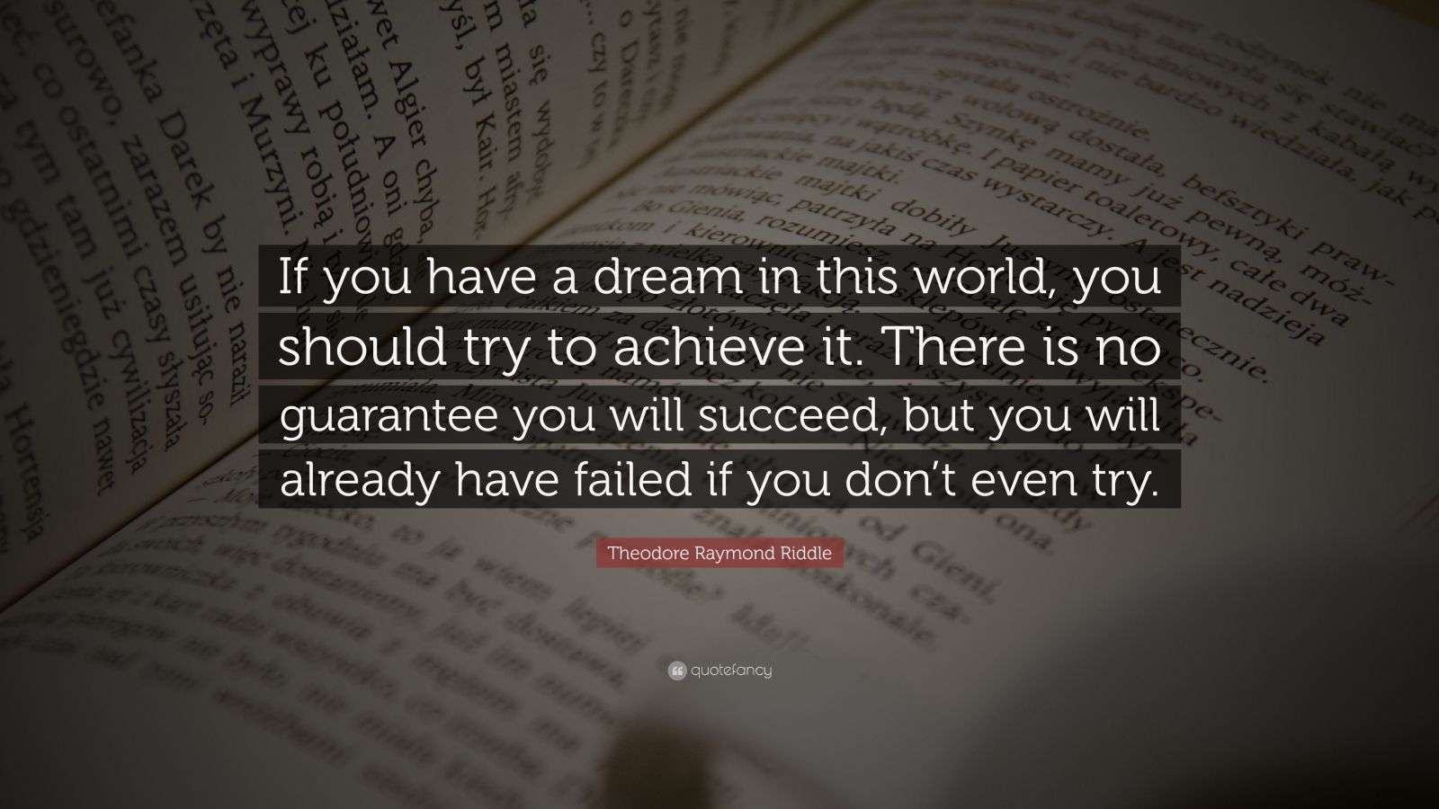 Theodore Raymond Riddle Quote: “If you have a dream in this world, you ...