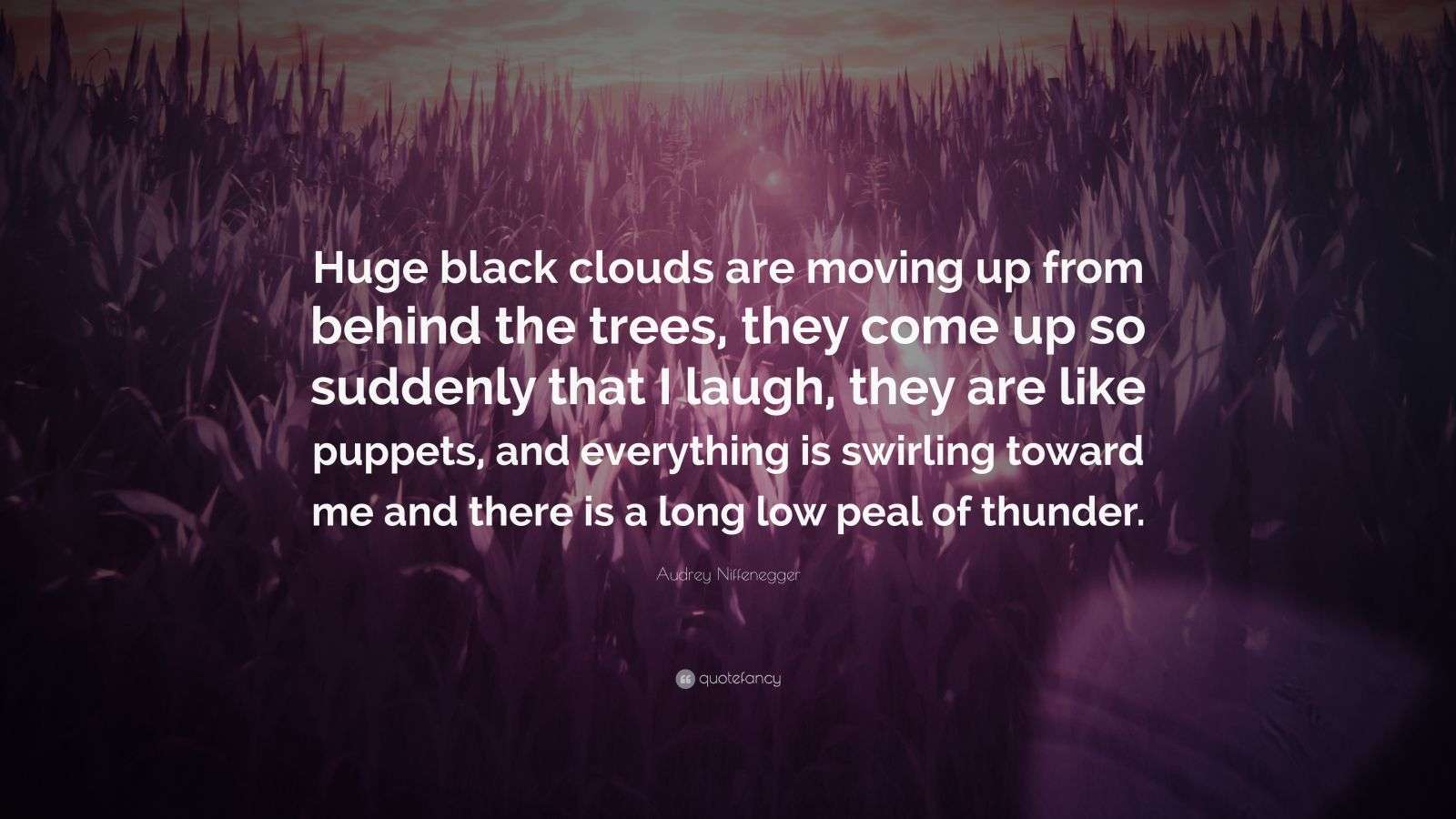 Audrey Niffenegger Quote: “Huge black clouds are moving up from behind ...