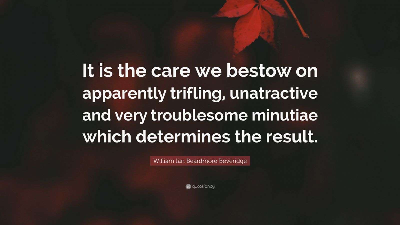 William Ian Beardmore Beveridge Quote: “It is the care we bestow on ...