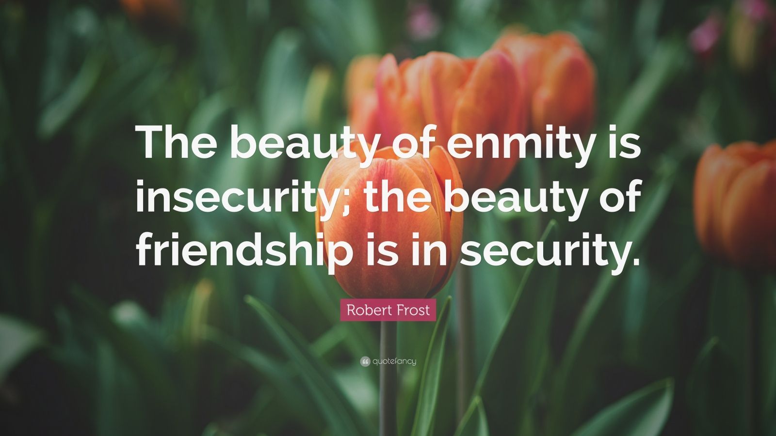 Robert Frost Quote: “The beauty of enmity is insecurity; the beauty of ...