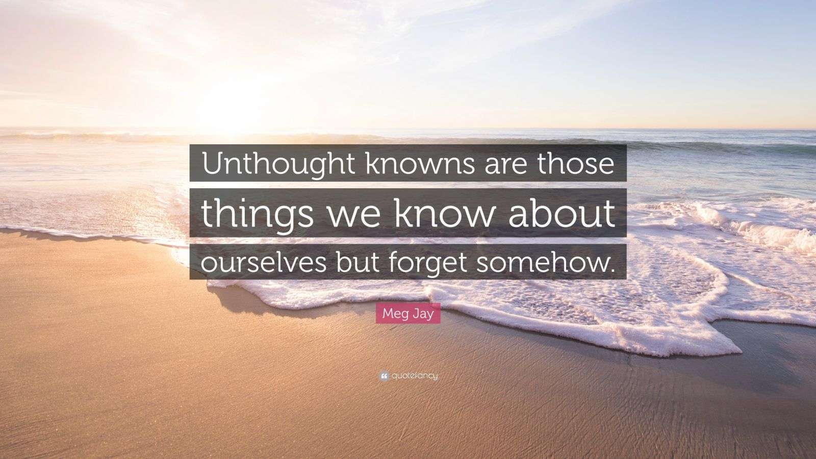 Meg Jay Quote: “Unthought knowns are those things we know about ...