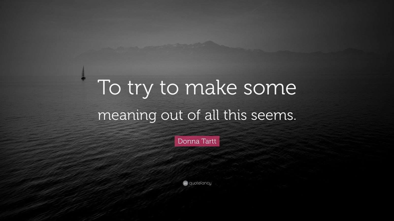 Donna Tartt Quote: “To try to make some meaning out of all this seems.”