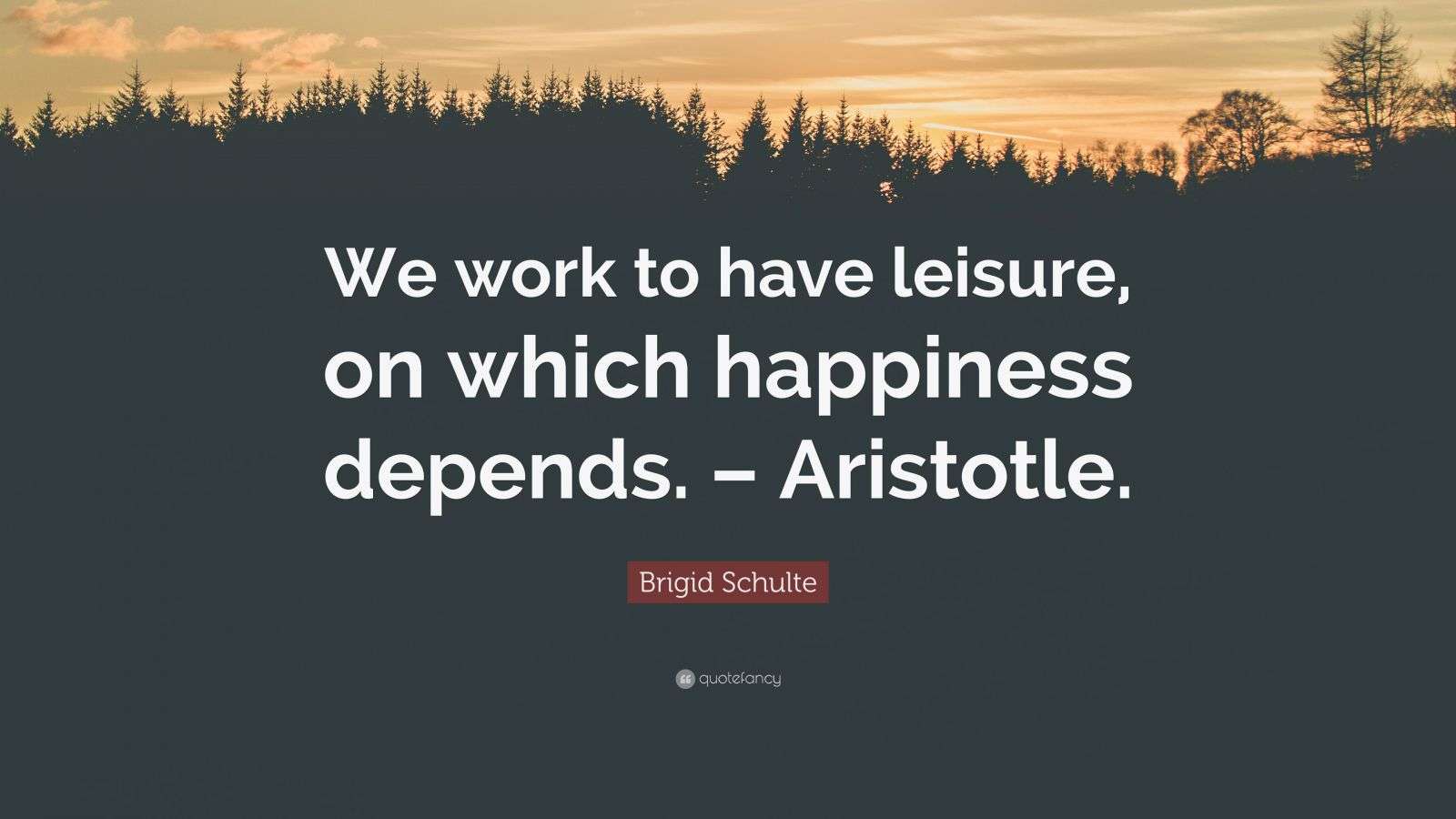 Brigid Schulte Quote: “We work to have leisure, on which happiness ...
