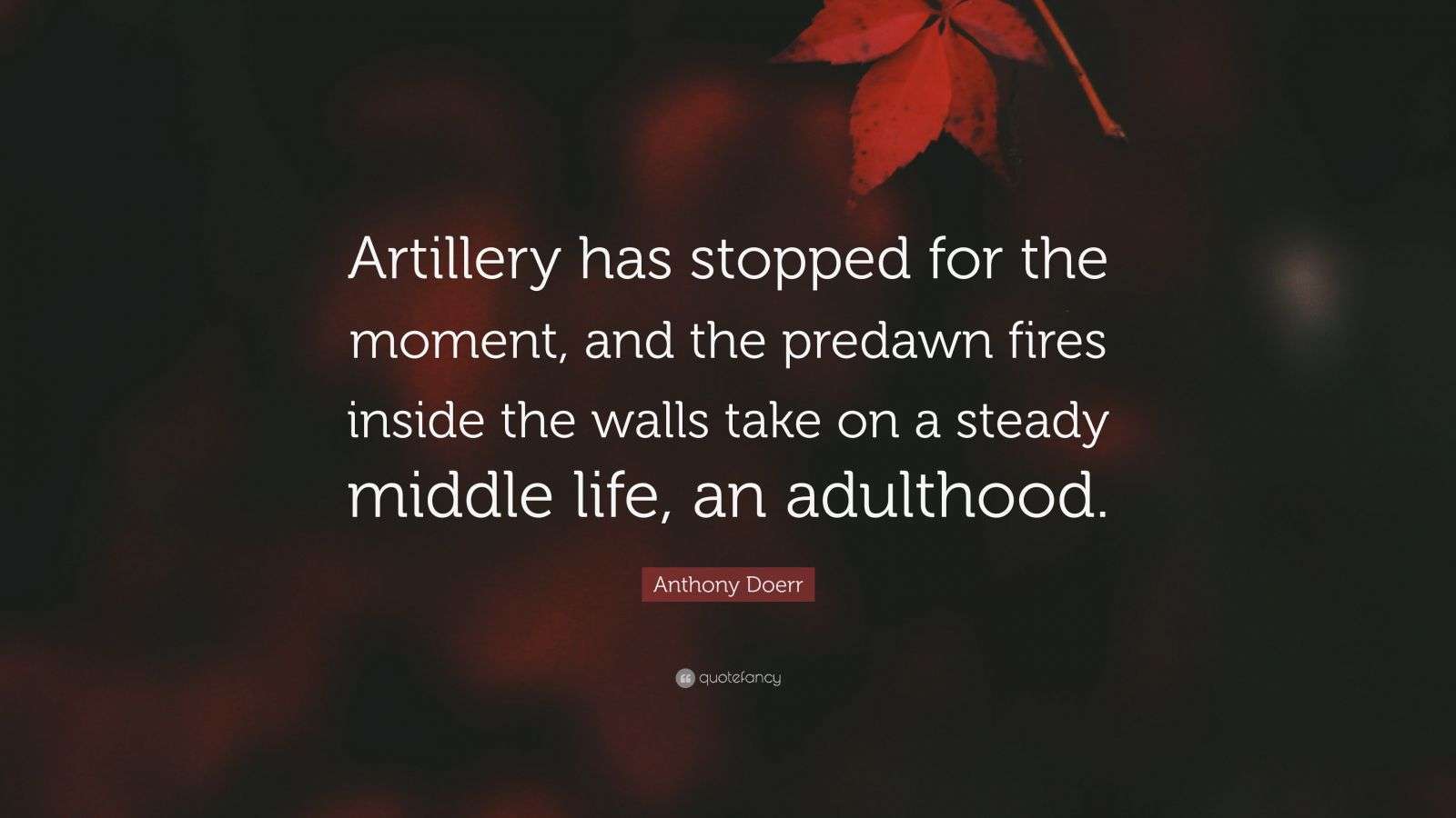 Anthony Doerr Quote: “Artillery has stopped for the moment, and the predawn fires inside the ...