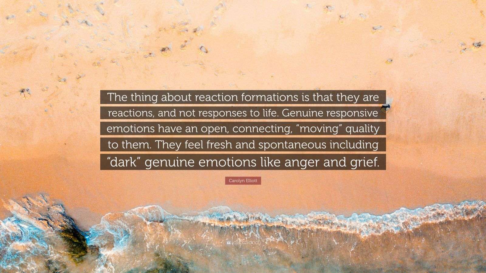 Carolyn Elliott Quote: “The thing about reaction formations is that ...