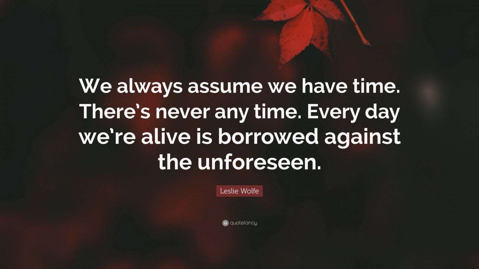 Leslie Wolfe Quote: “We always assume we have time. There’s never any ...