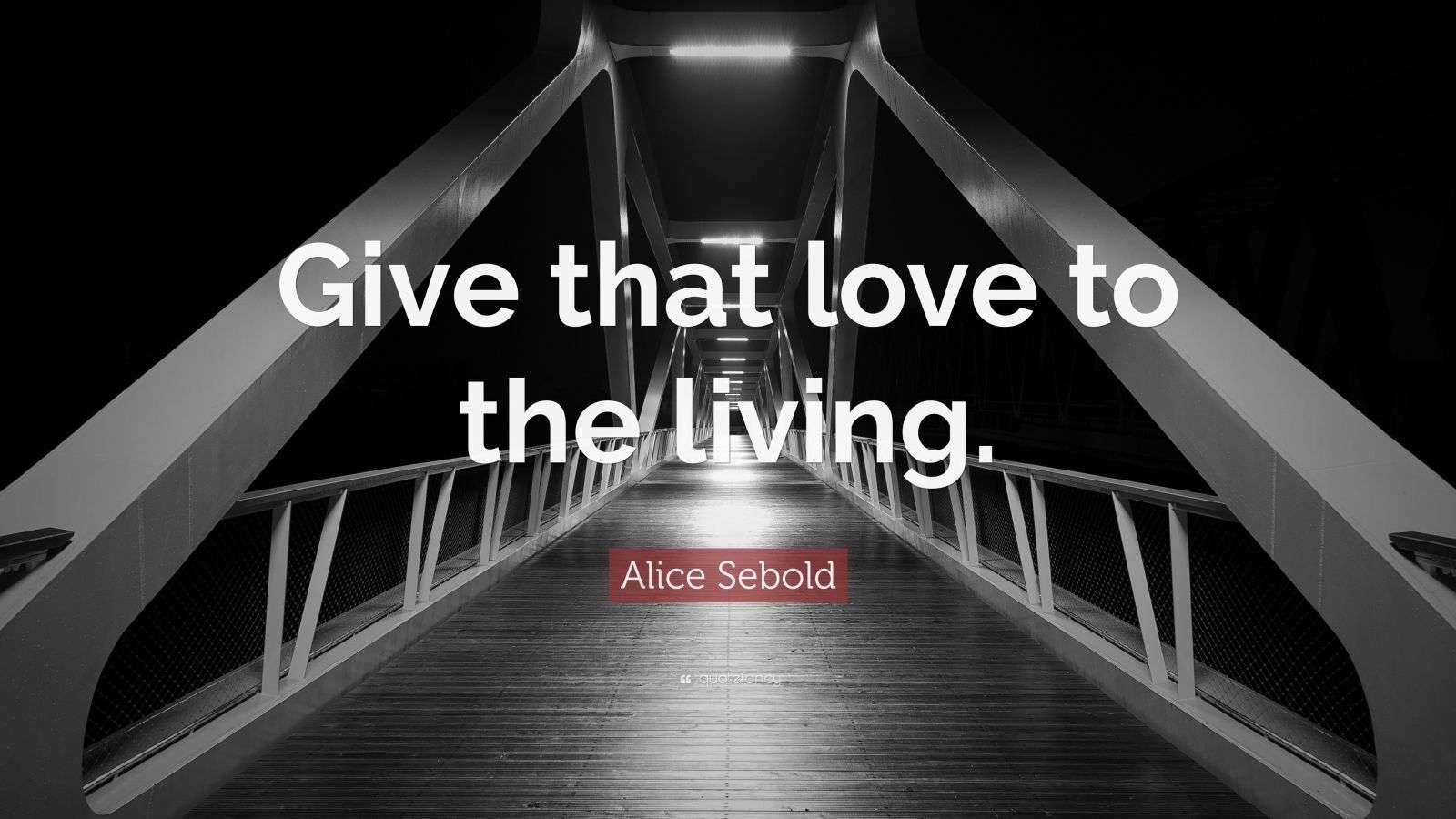 Alice Sebold Quote: “Give that love to the living.”