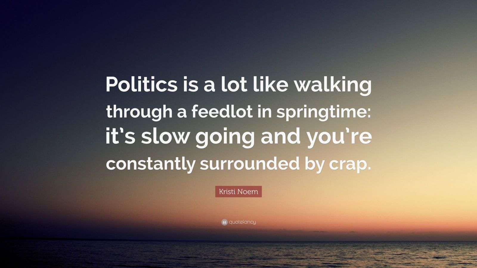 Kristi Noem Quote: “Politics is a lot like walking through a feedlot in ...