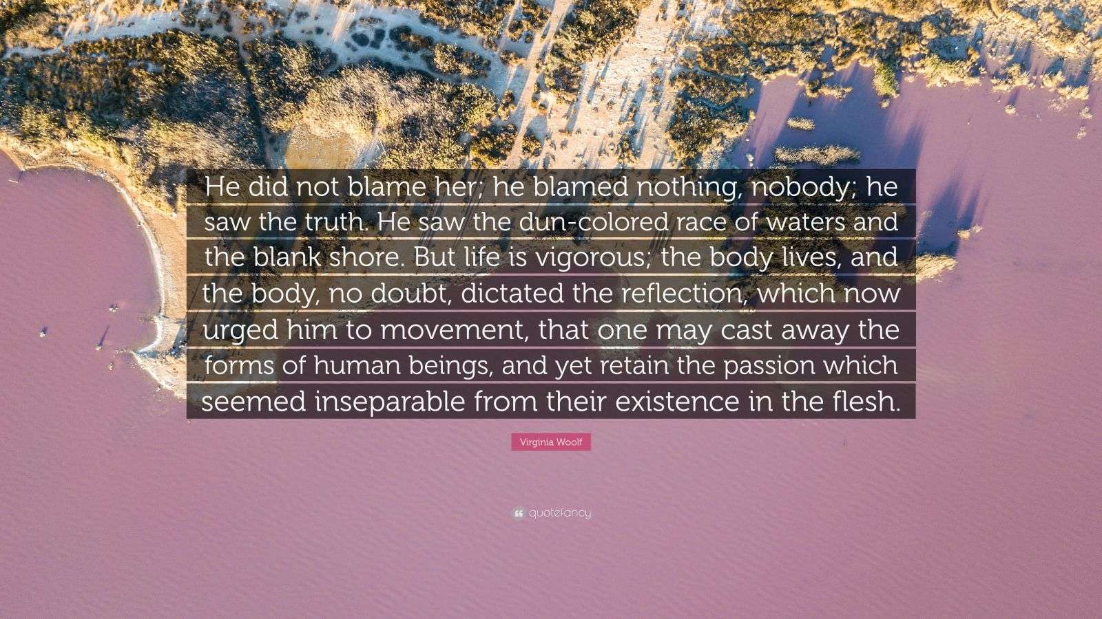 Virginia Woolf Quote: “He did not blame her; he blamed nothing, nobody ...