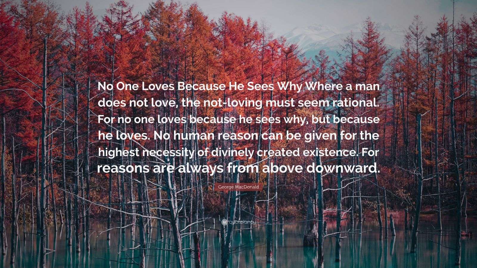 George MacDonald Quote: “No One Loves Because He Sees Why Where a man ...