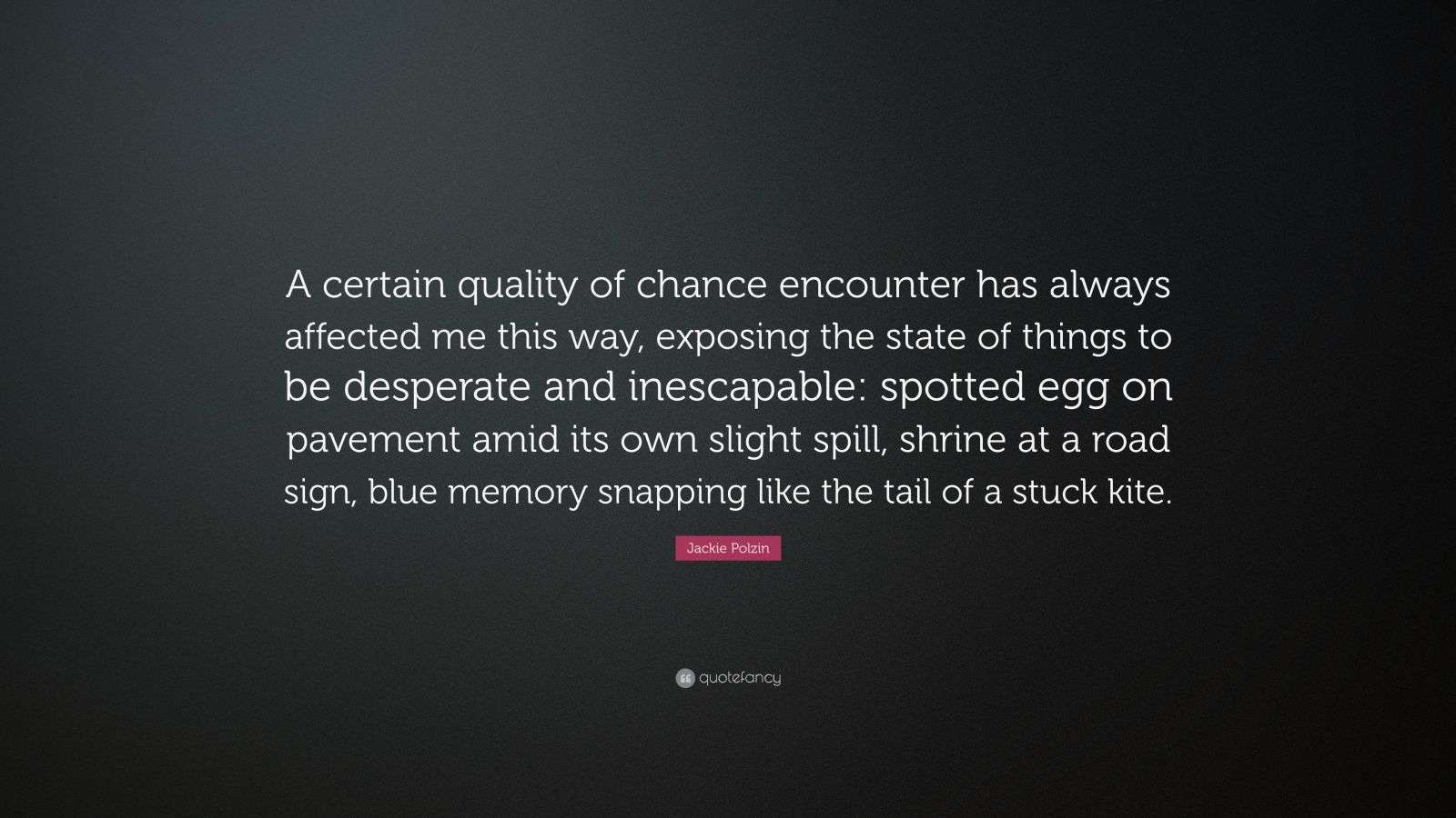 Jackie Polzin Quote: “A certain quality of chance encounter has always ...