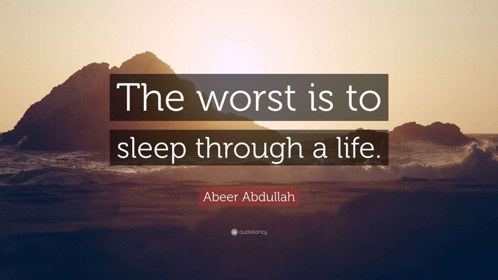 Abeer Abdullah Quote: “The worst is to sleep through a life.”