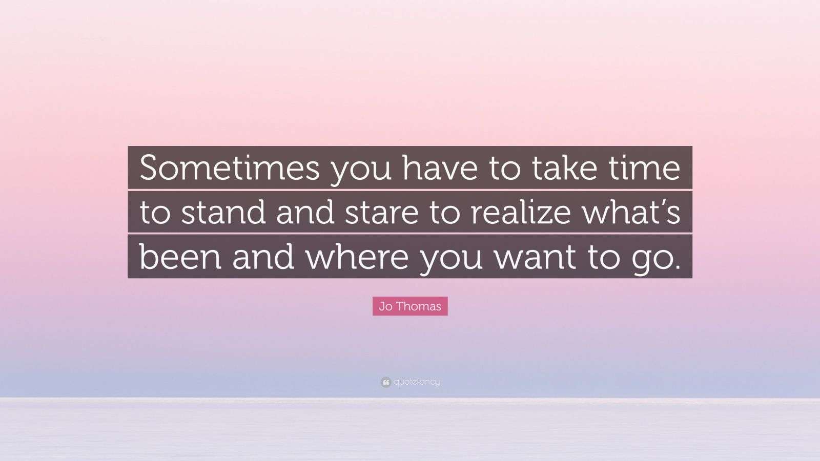 Jo Thomas Quote: “Sometimes you have to take time to stand and stare to ...