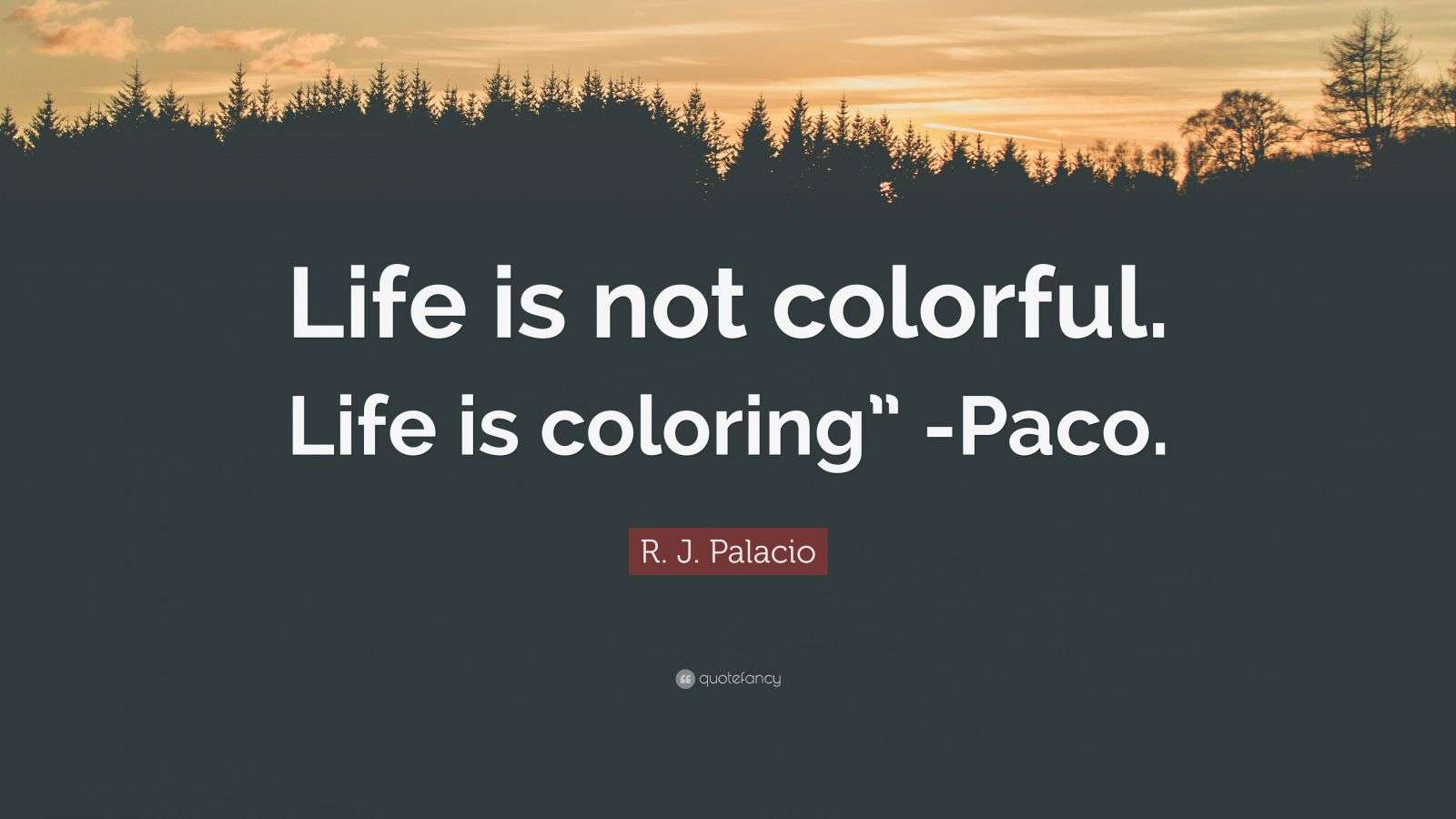 R. J. Palacio Quote: “Life is not colorful. Life is coloring” -Paco.”