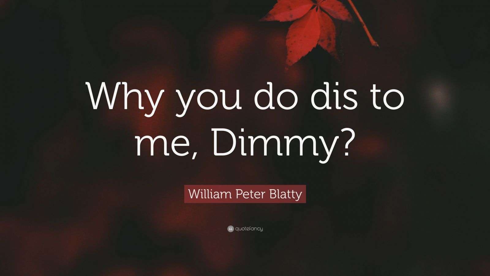 William Peter Blatty Quote: “Why you do dis to me, Dimmy?”