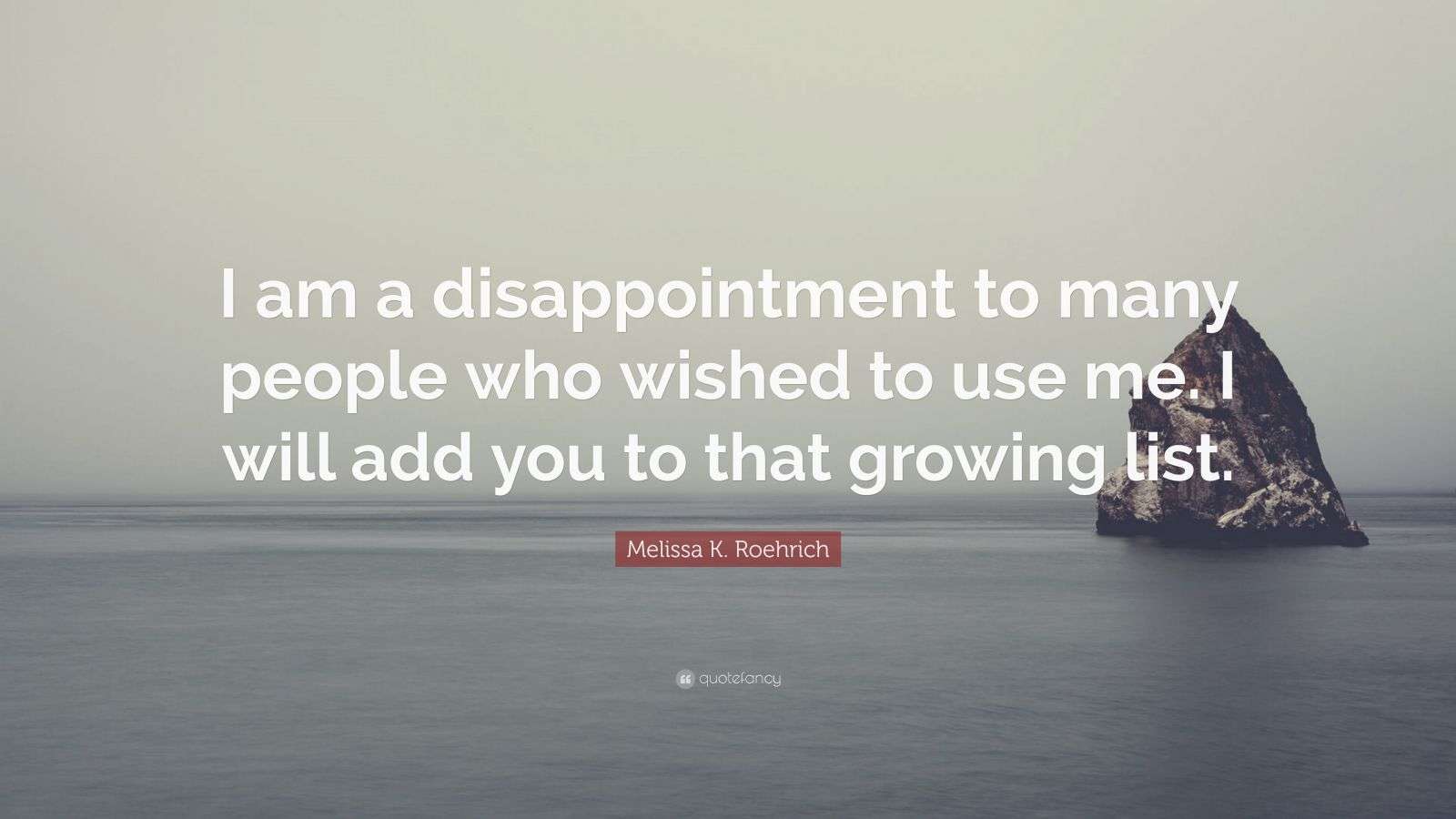 Melissa K. Roehrich Quote: “I am a disappointment to many people who ...