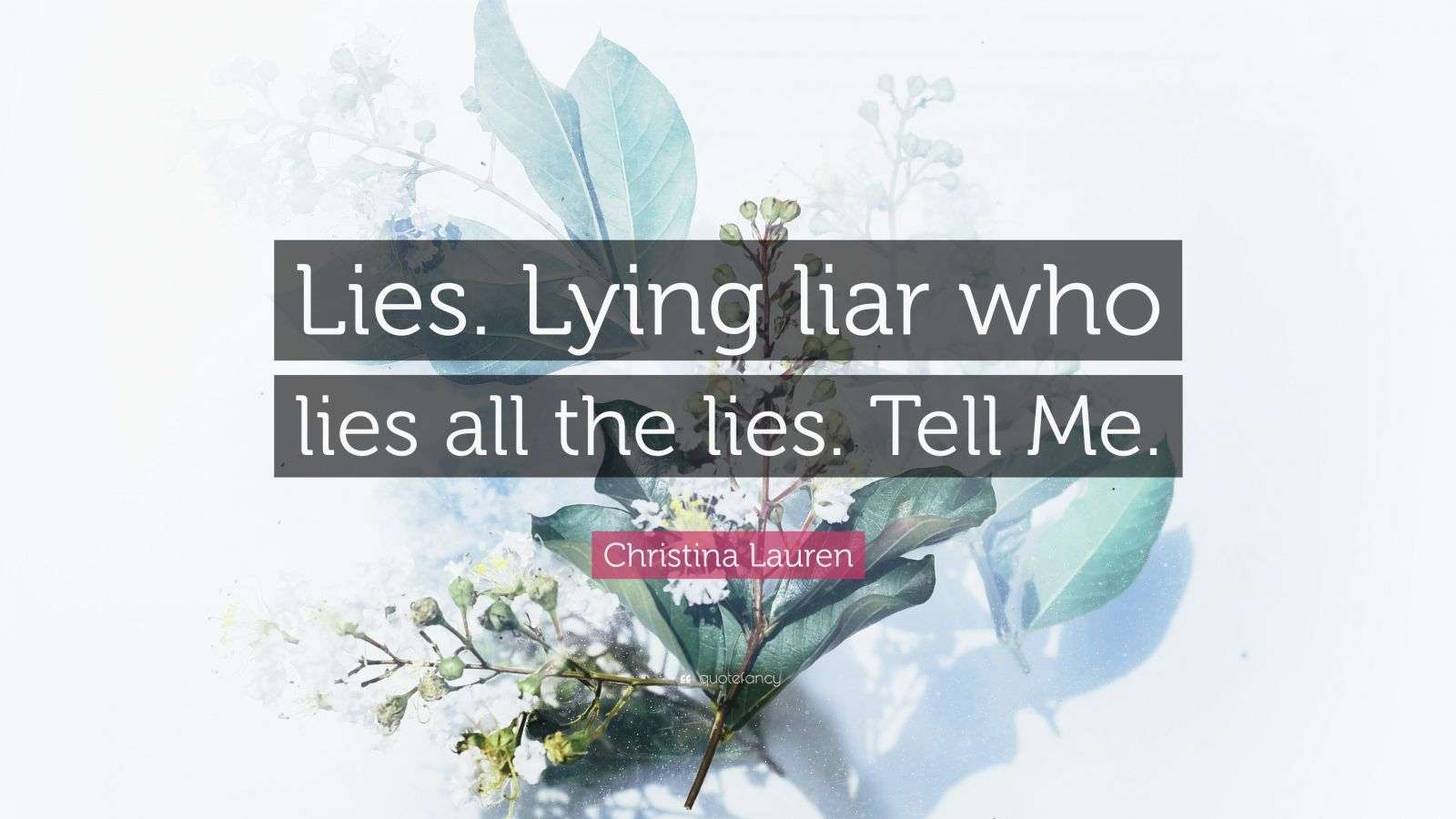 Christina Lauren Quote: “Lies. Lying liar who lies all the lies. Tell Me.”