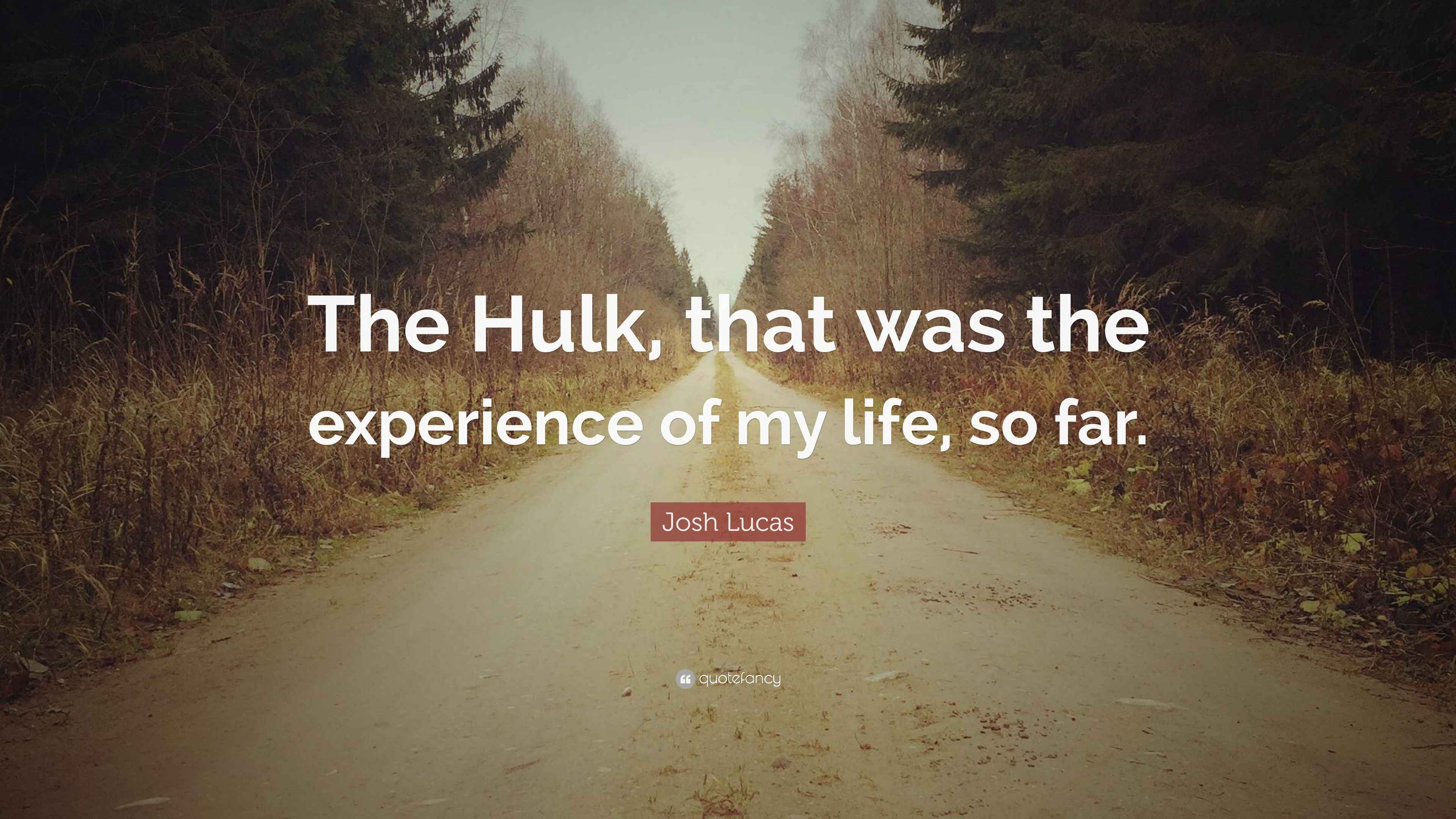 Josh Lucas Quote: “The Hulk, that was the experience of my life, so far.”