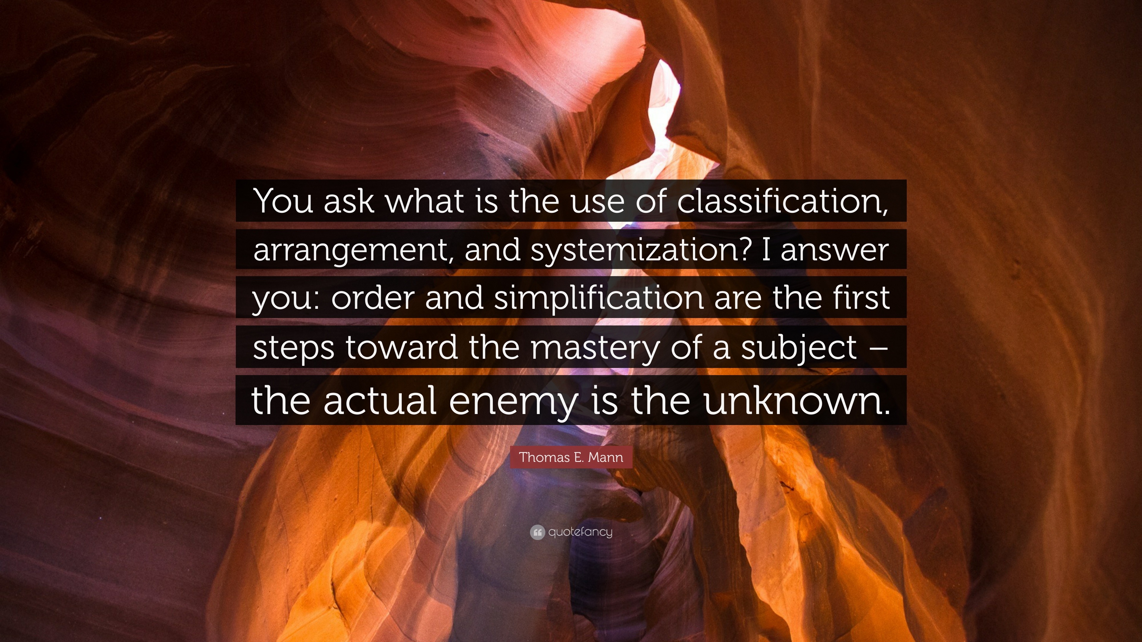 Thomas E. Mann Quote: “You ask what is the use of classification ...