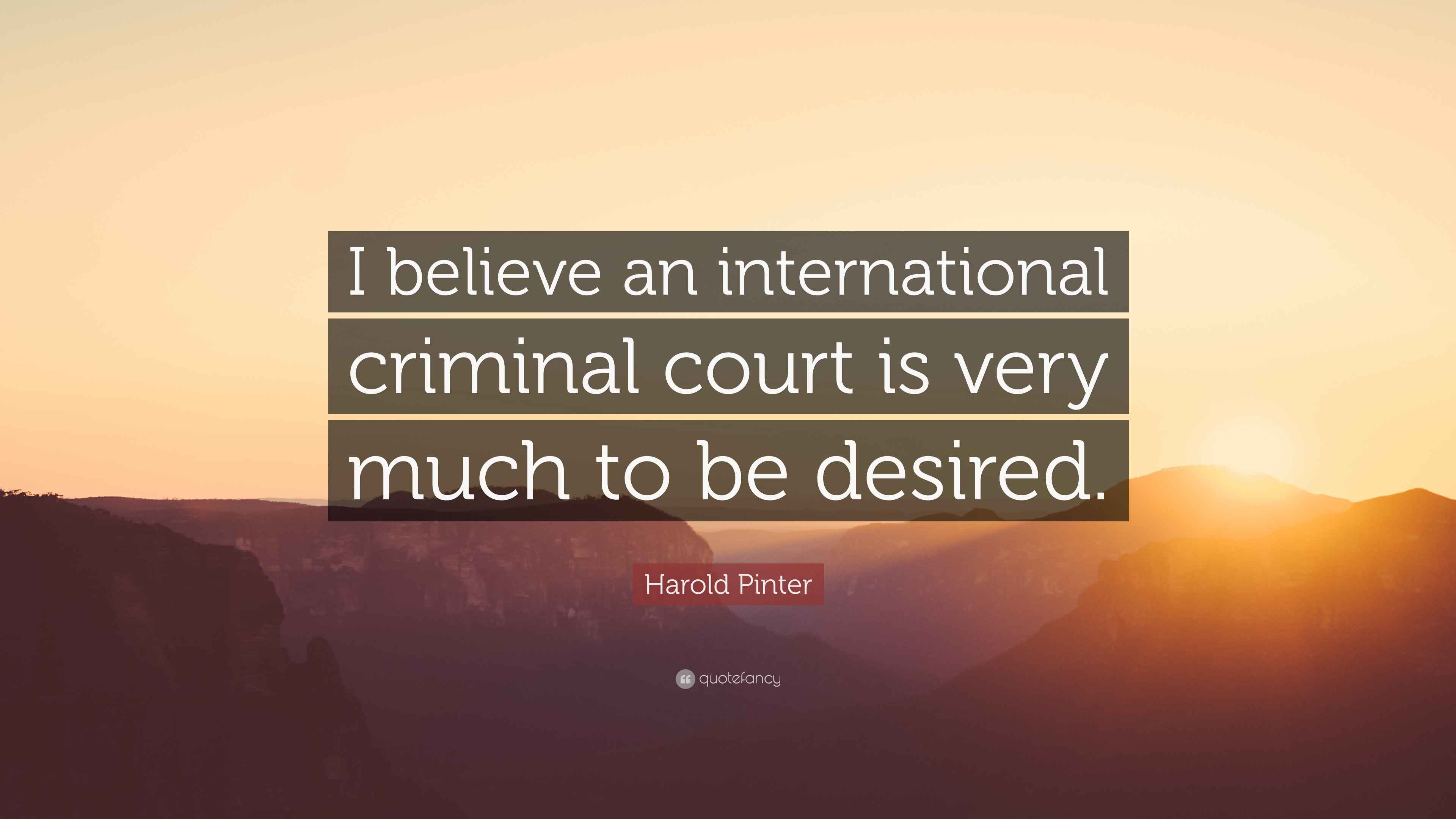 Harold Pinter Quote: “I believe an international criminal court is very ...