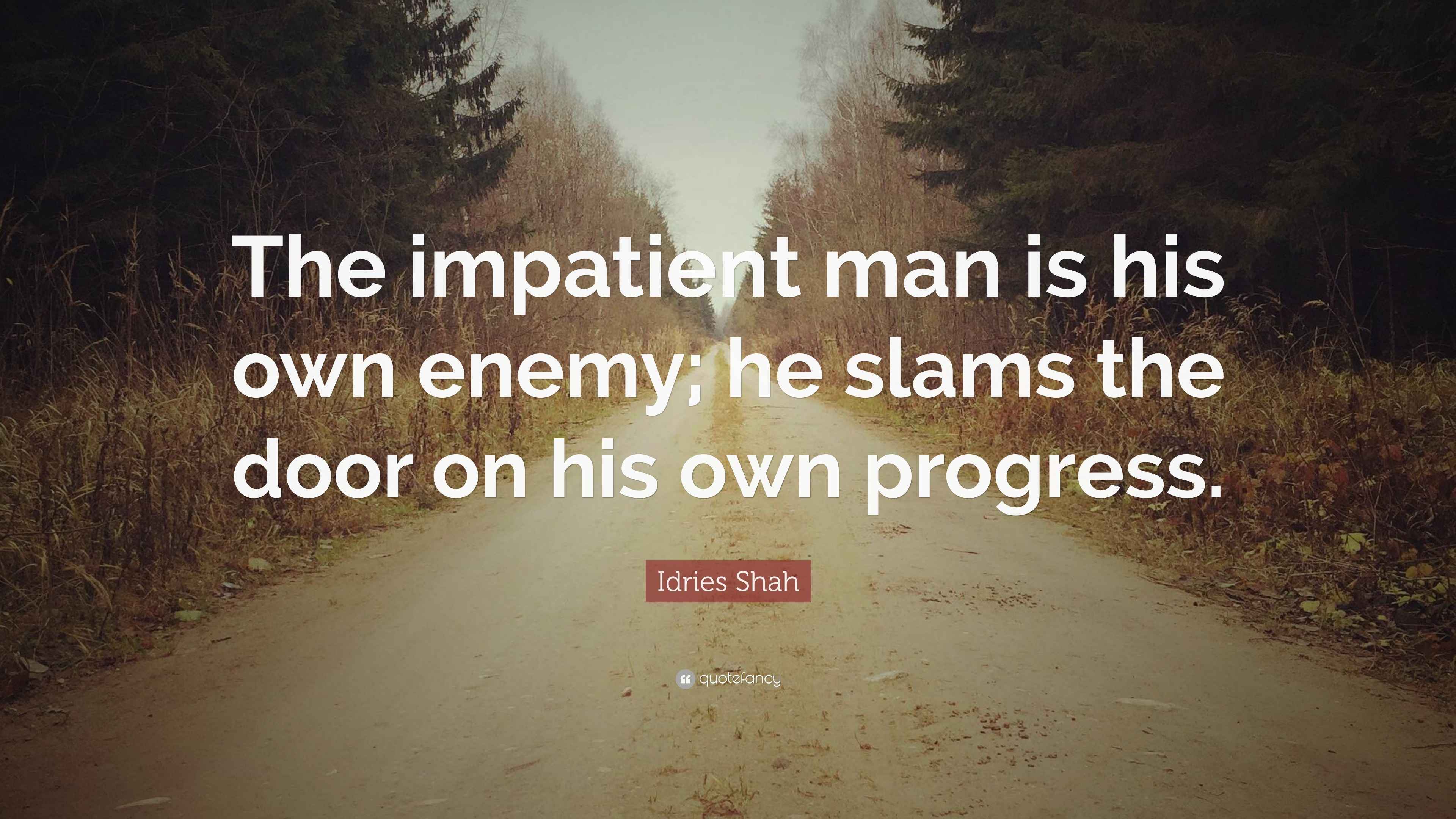 Idries Shah Quote: “The impatient man is his own enemy; he slams the ...