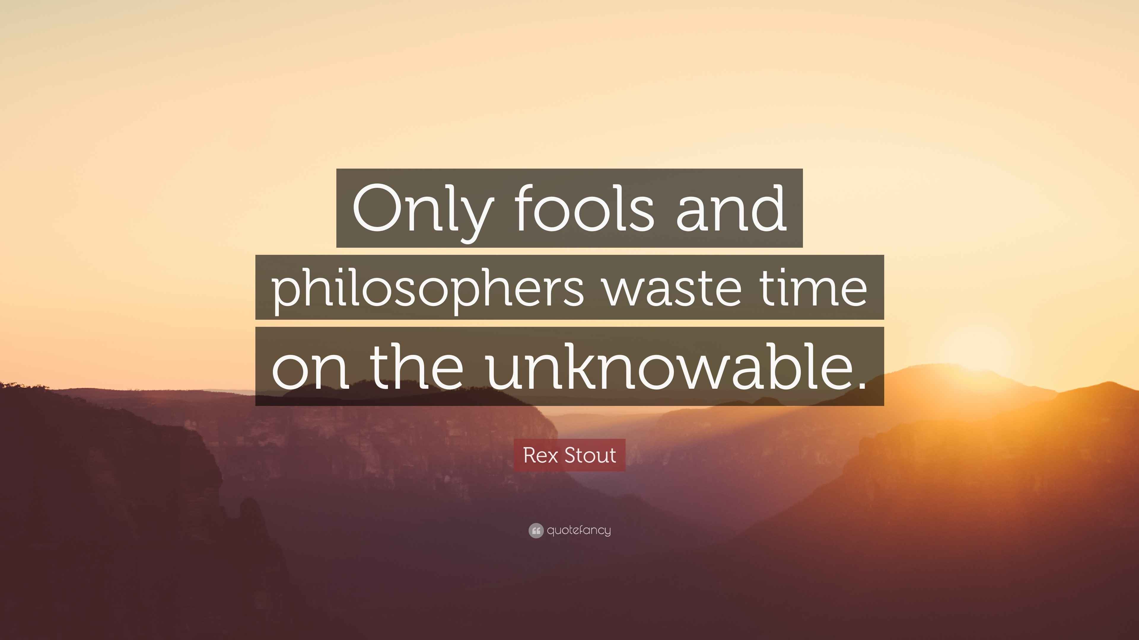 Rex Stout Quote: “Only fools and philosophers waste time on the ...