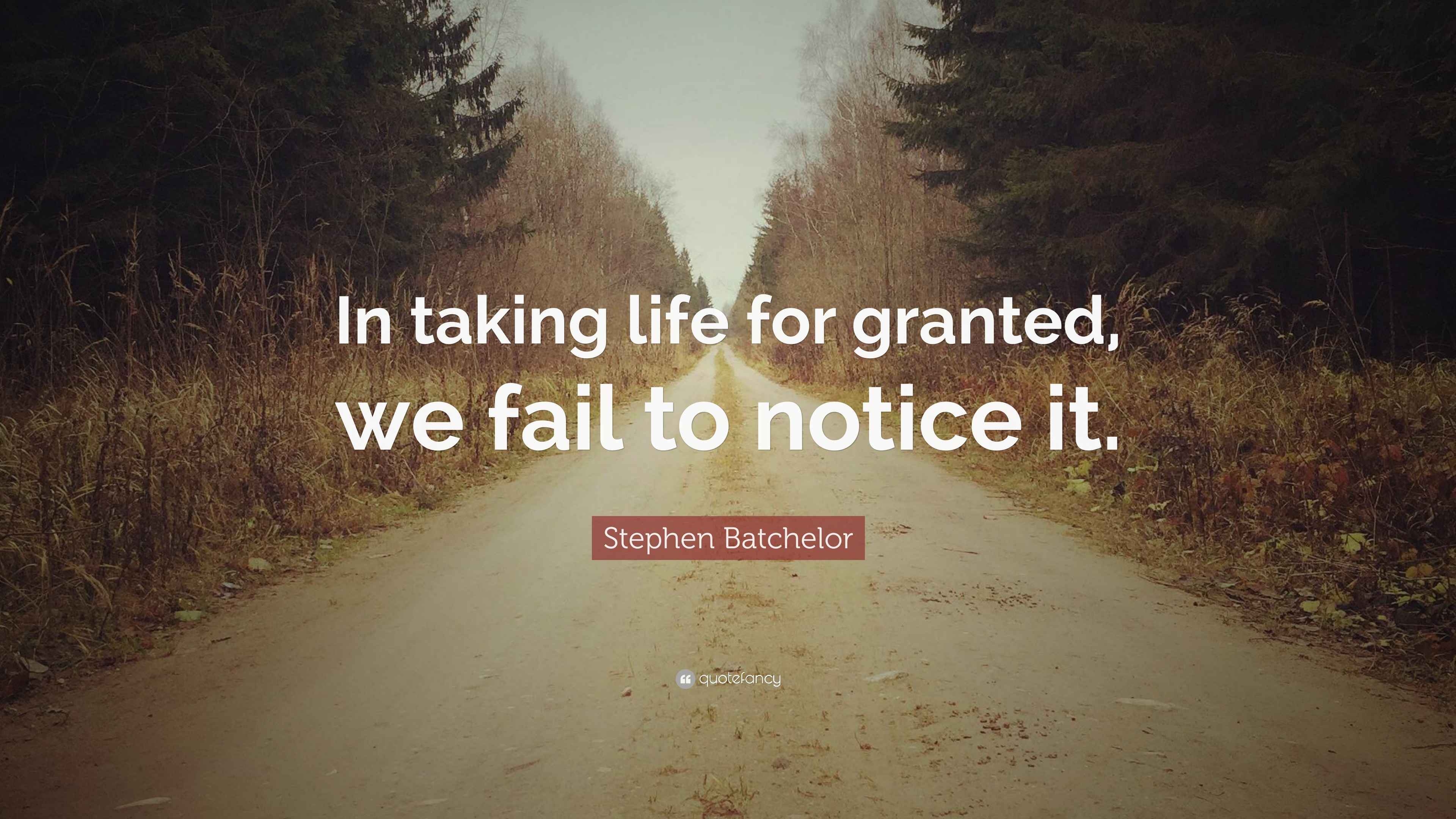 Stephen Batchelor Quote: “In taking life for granted, we fail to notice ...